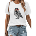 Fun Smart Red Glasses Owl White S-5XL Women's Cotton Graphic Tees Print ...