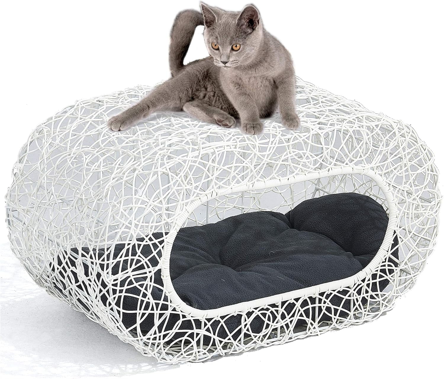 Fun Stackable White Cat Condo for Indoor Cats - Interactive Play Rattan ...
