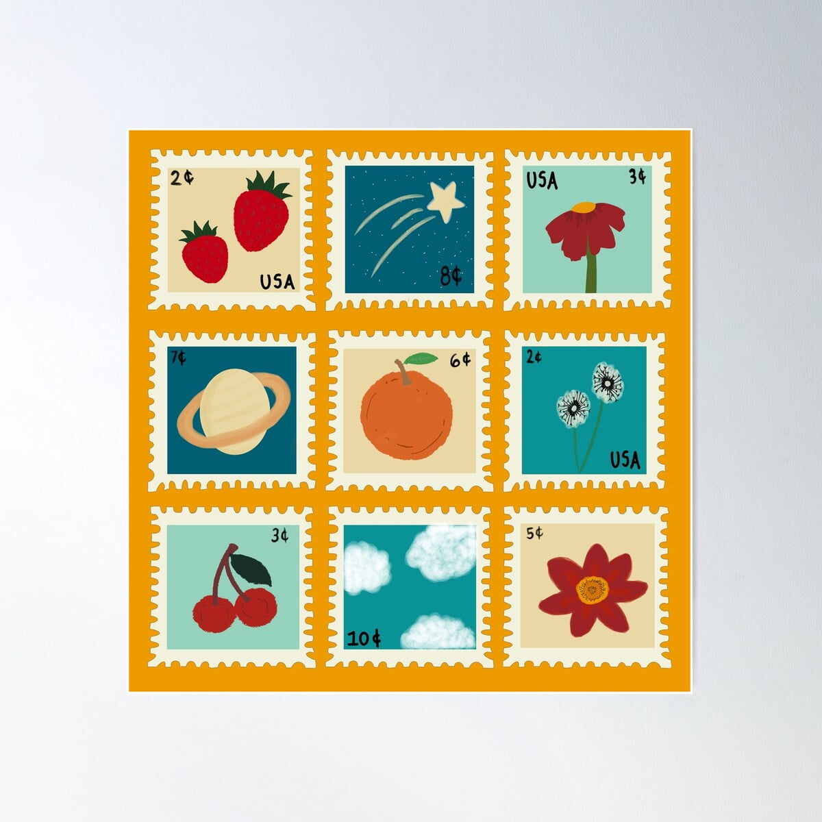 Fun Stamps (Grid Format) Poster Wall Art, Modern Wall Decor For Living ...