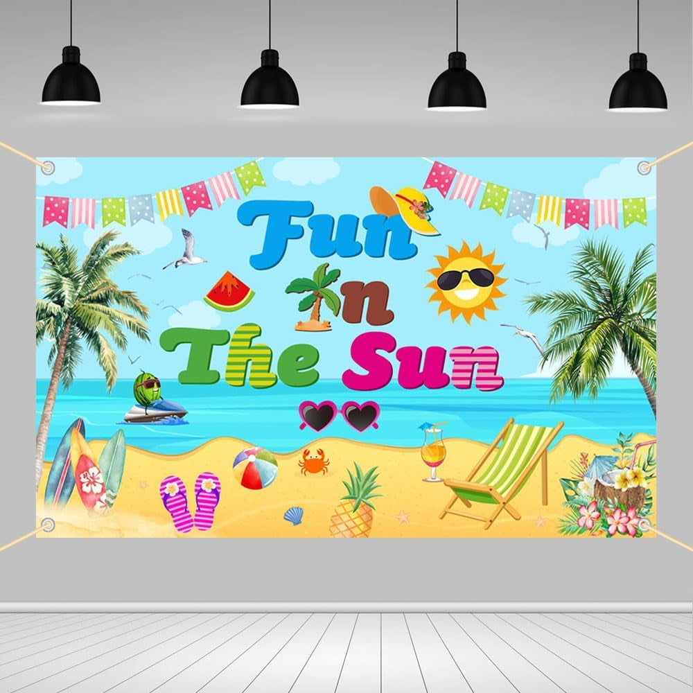 Fun in The Sun Banner Backdrop Summer Hawaiian Beach Birthday ...