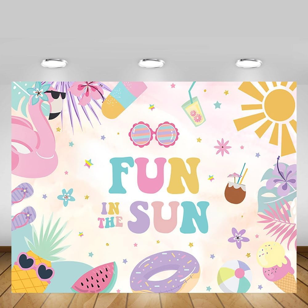 Fun in The Sun Birthday Backdrop Tropical Summer Splish Splash Girly ...