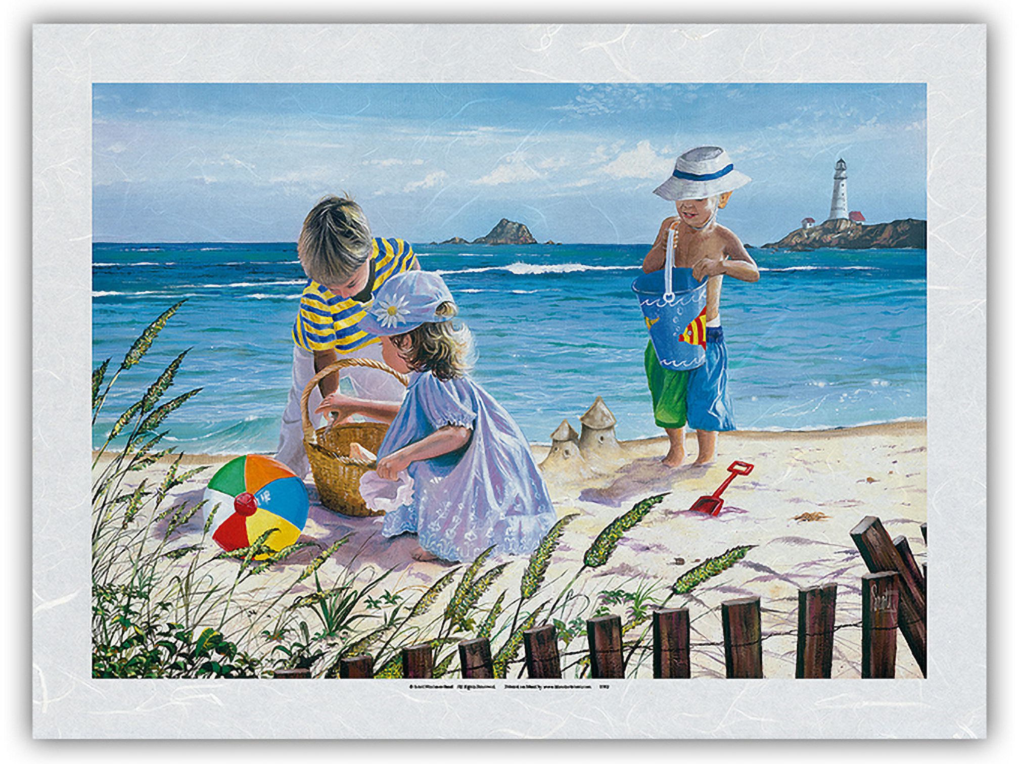 Fun in the Sun - Children Playing at the Beach - From an Original Color ...