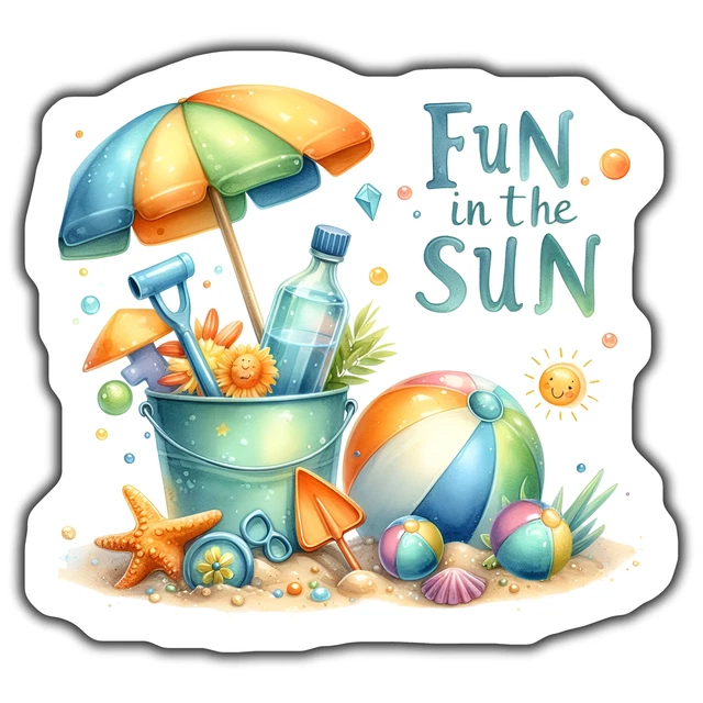 Fun In The Sun Sticker, Beach Scene Sticker, Summer Beach Sticker ...