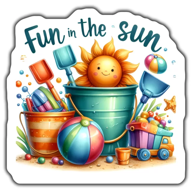 Fun In The Sun Stickers, Cute Sun And Beach Toys, Summer Beach Bucket ...