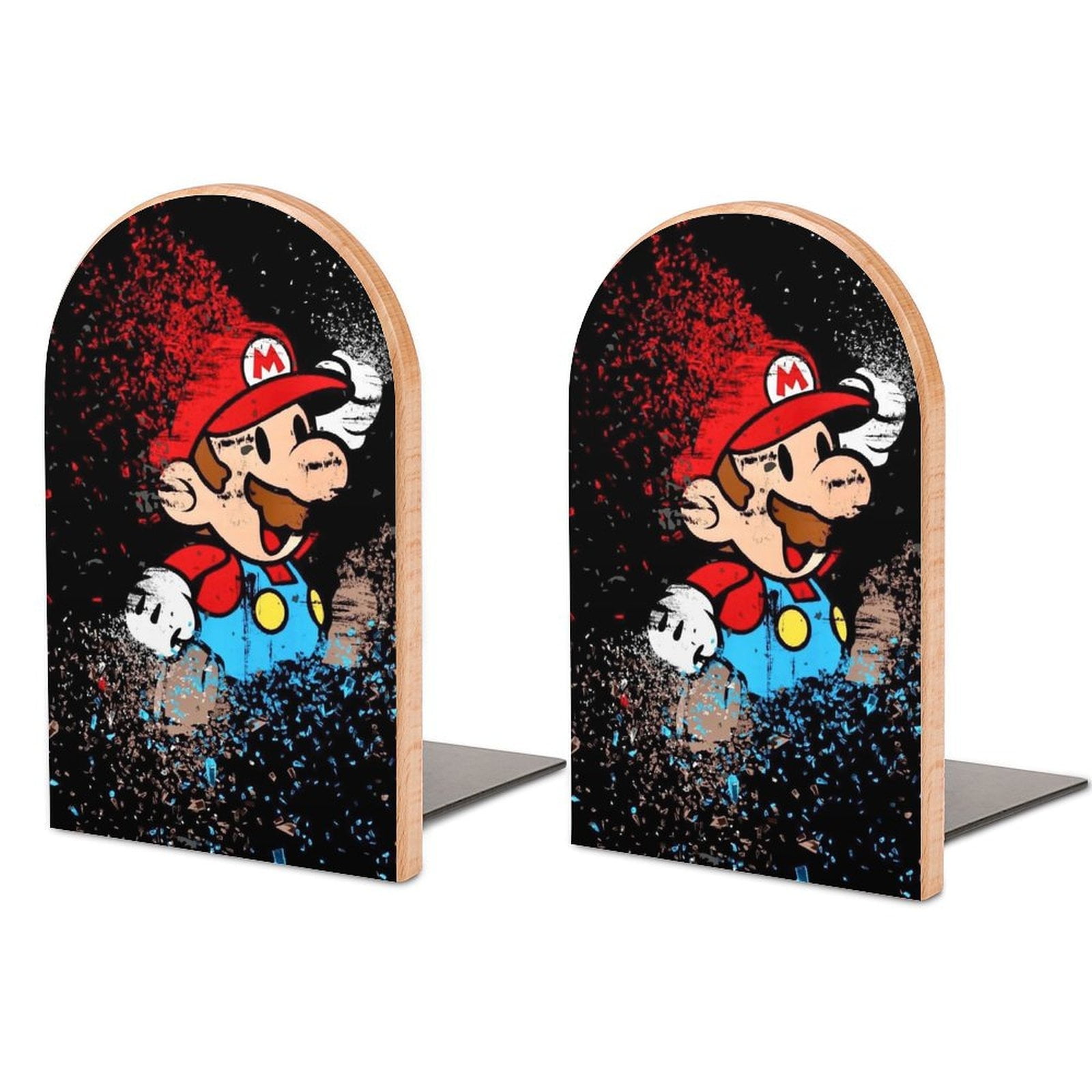 Fun Super Mario Bookends Wood Book Divider Decorative Shelves Non-Skid ...