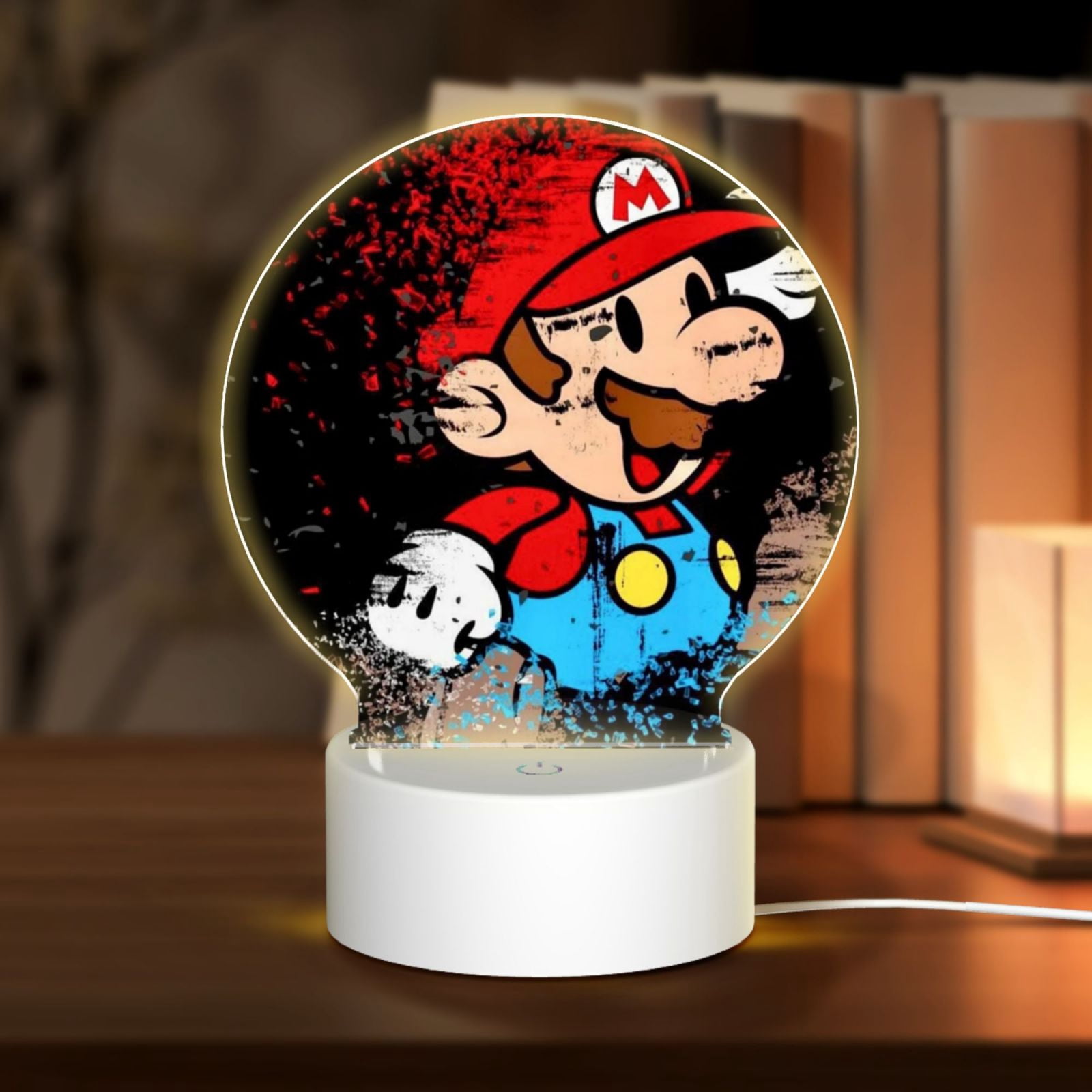 Fun Super Mario Round Acrylic Night Light Decoration USB Cable LED Lamp ...