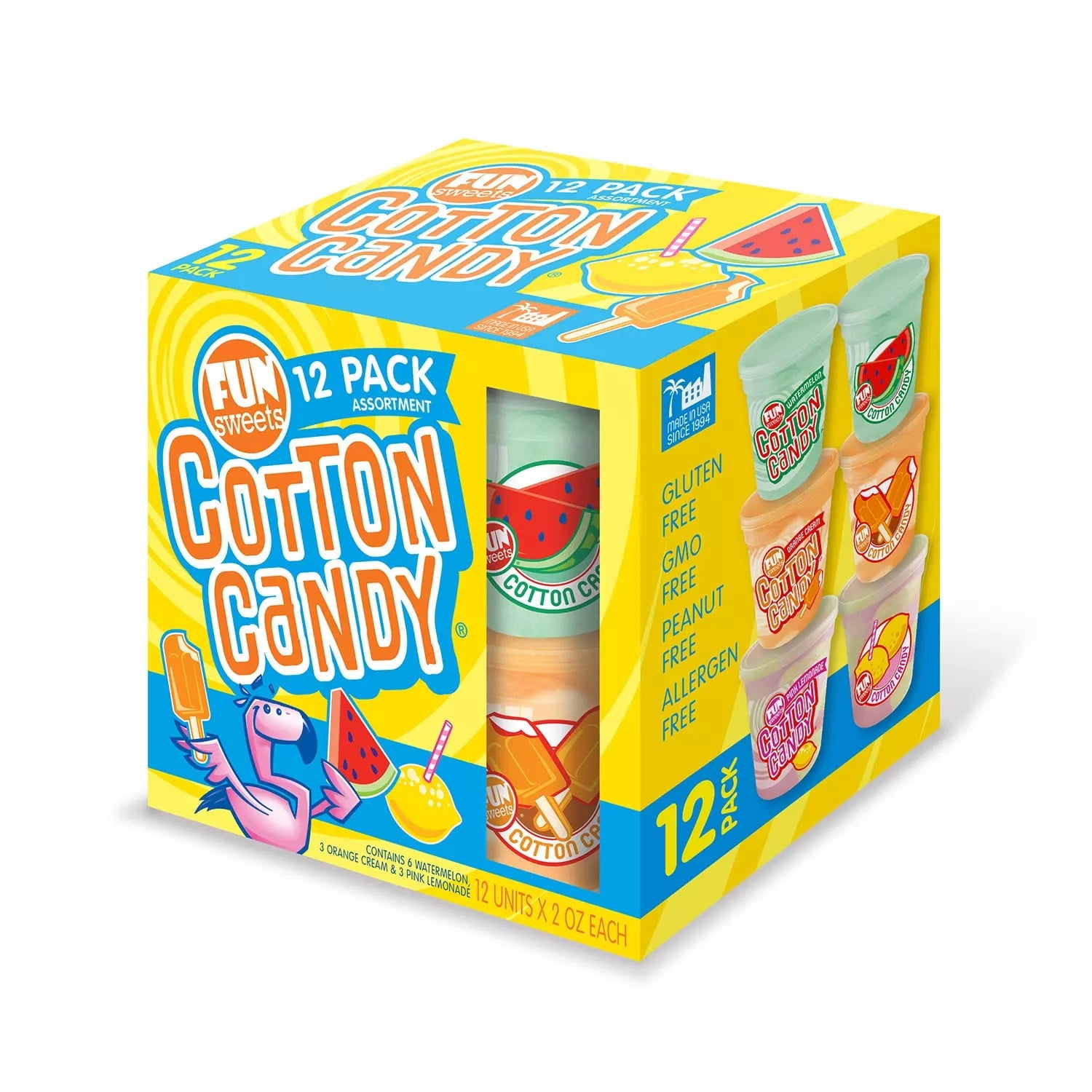 Fun Sweets Cotton Candy Assortment, 12 Pack, Orange Cream, Watermelon ...