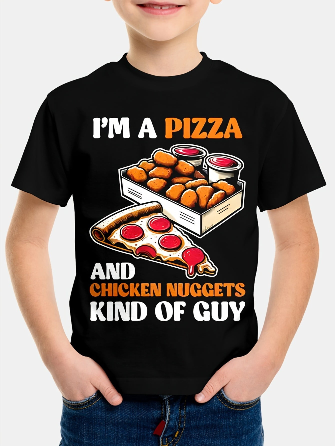 A Fun T-Shirt for Pizza And Chicken Nugget Enthusiasts, Featuring a ...