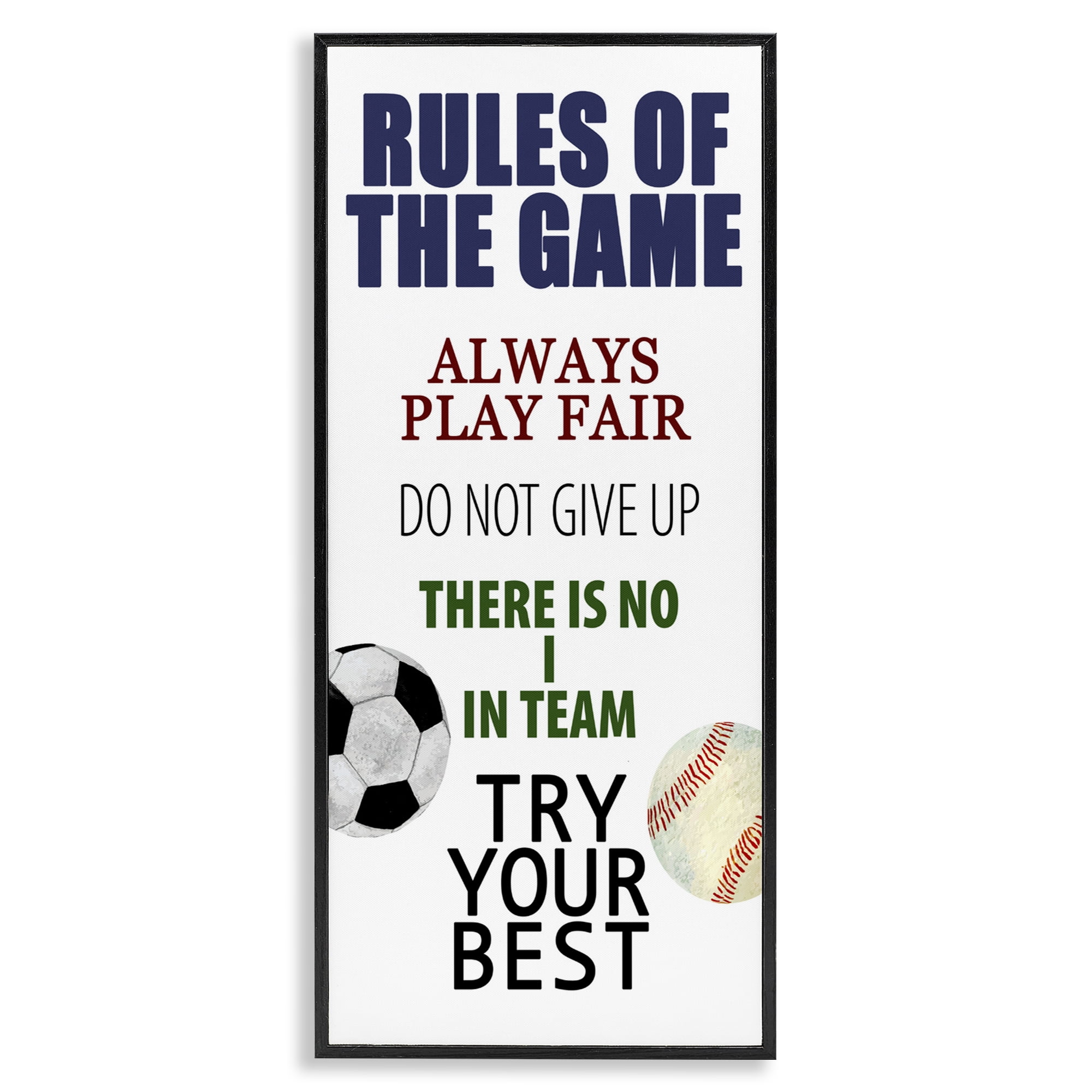 Fun Teamwork Rules of Game Black Framed Giclee Art, design by Kim Allen ...