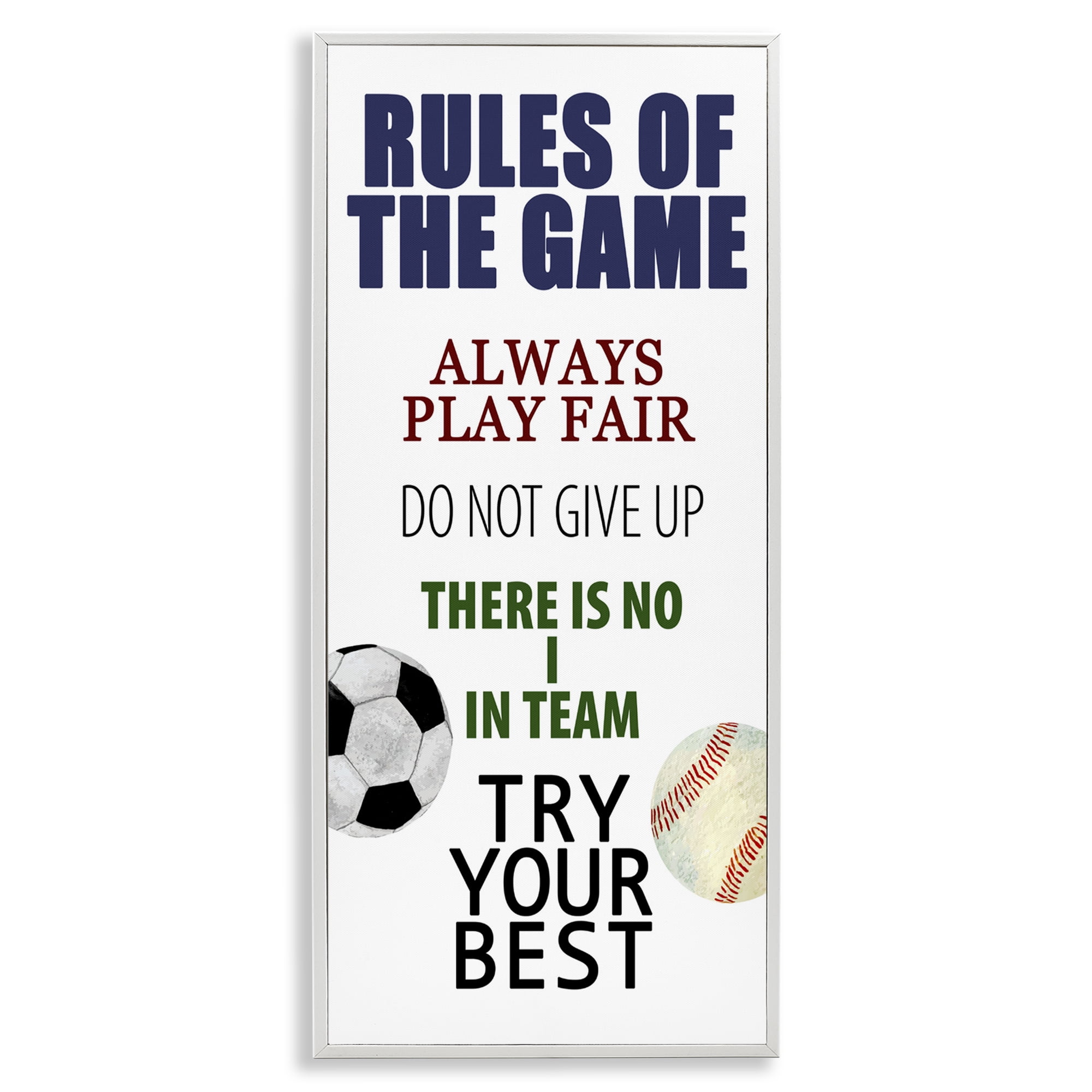 Fun Teamwork Rules of Game White Framed Giclee Art, design by Kim Allen ...