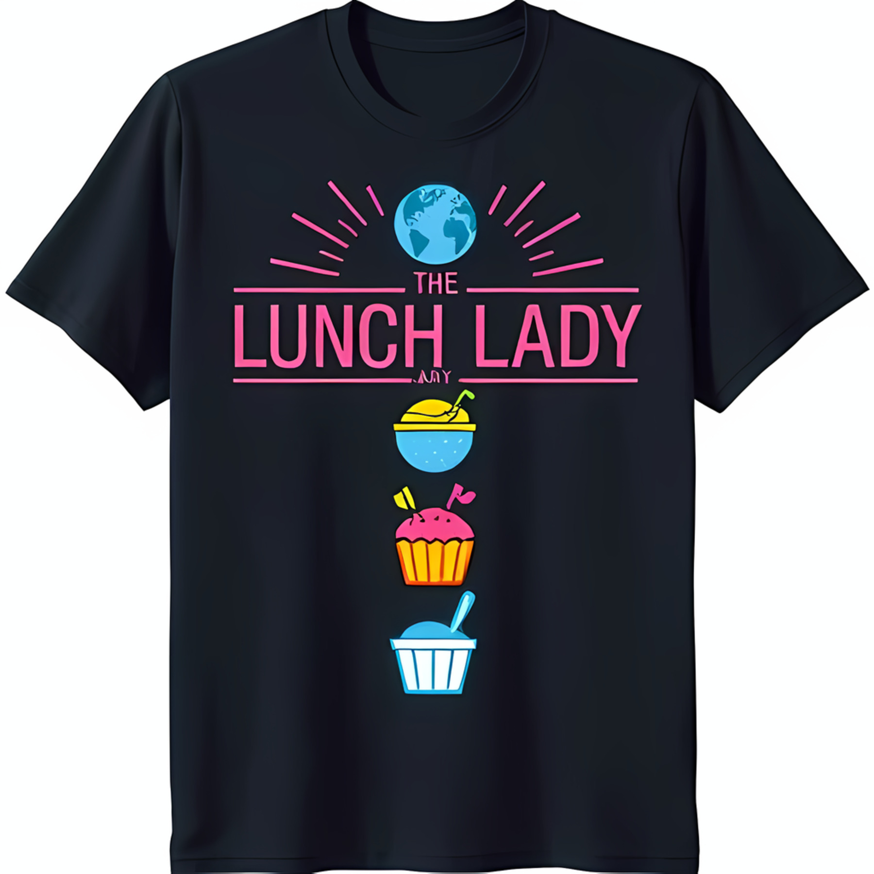 Fun The Lunch Lady Graphic T-Shirt Dark Blue with Pink Letters & Design ...
