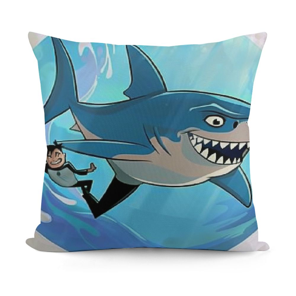 Fun Throw Pillow Cushion Cover, Angry Toothy Shark Chasing a Diver ...