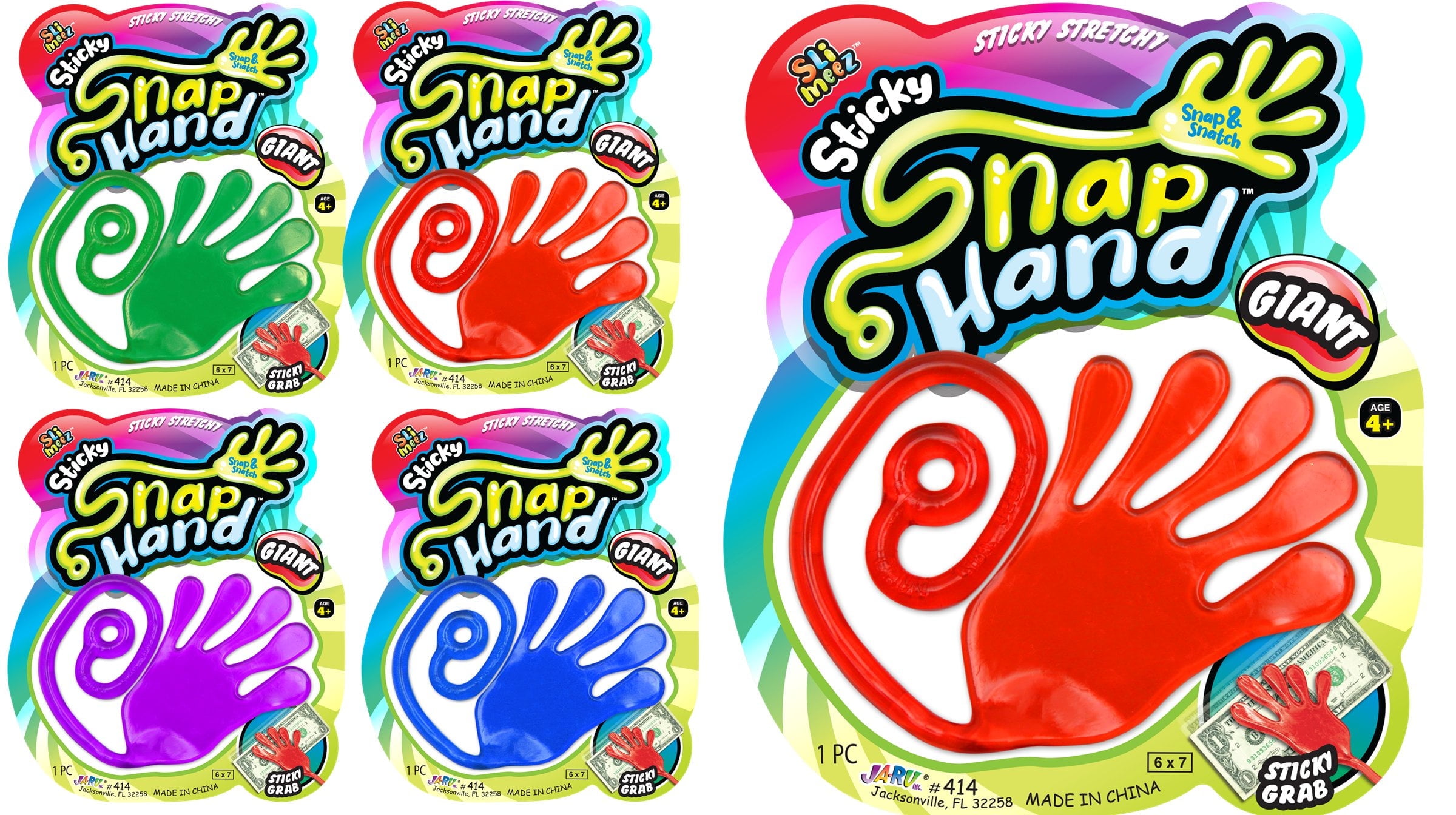 Giant Snap Hand-Jumbo Sticky Hands Toy (4 Pack Assorted) Large Stretchy ...