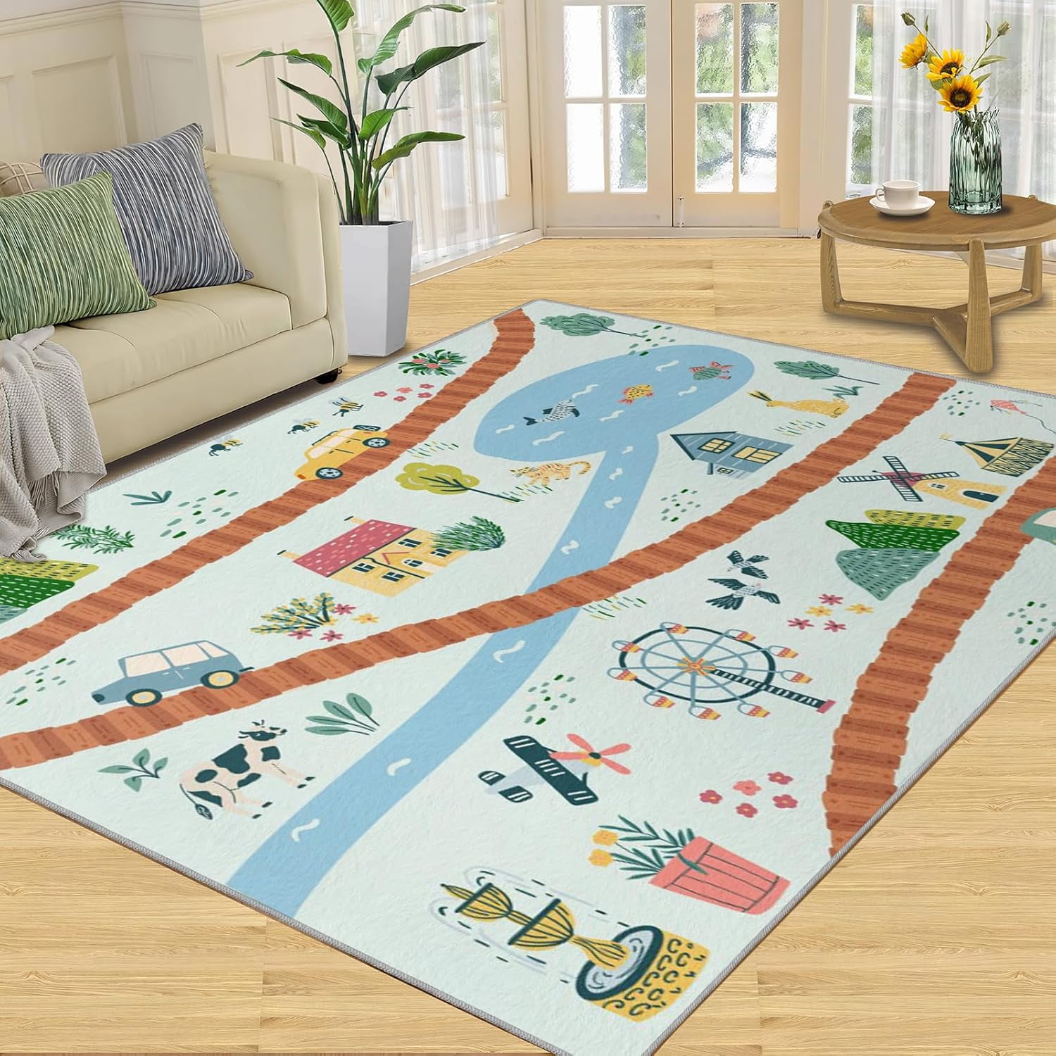 Fun Town Map Rug Large Area Rug Cartoon Road Playground Bedroom ...