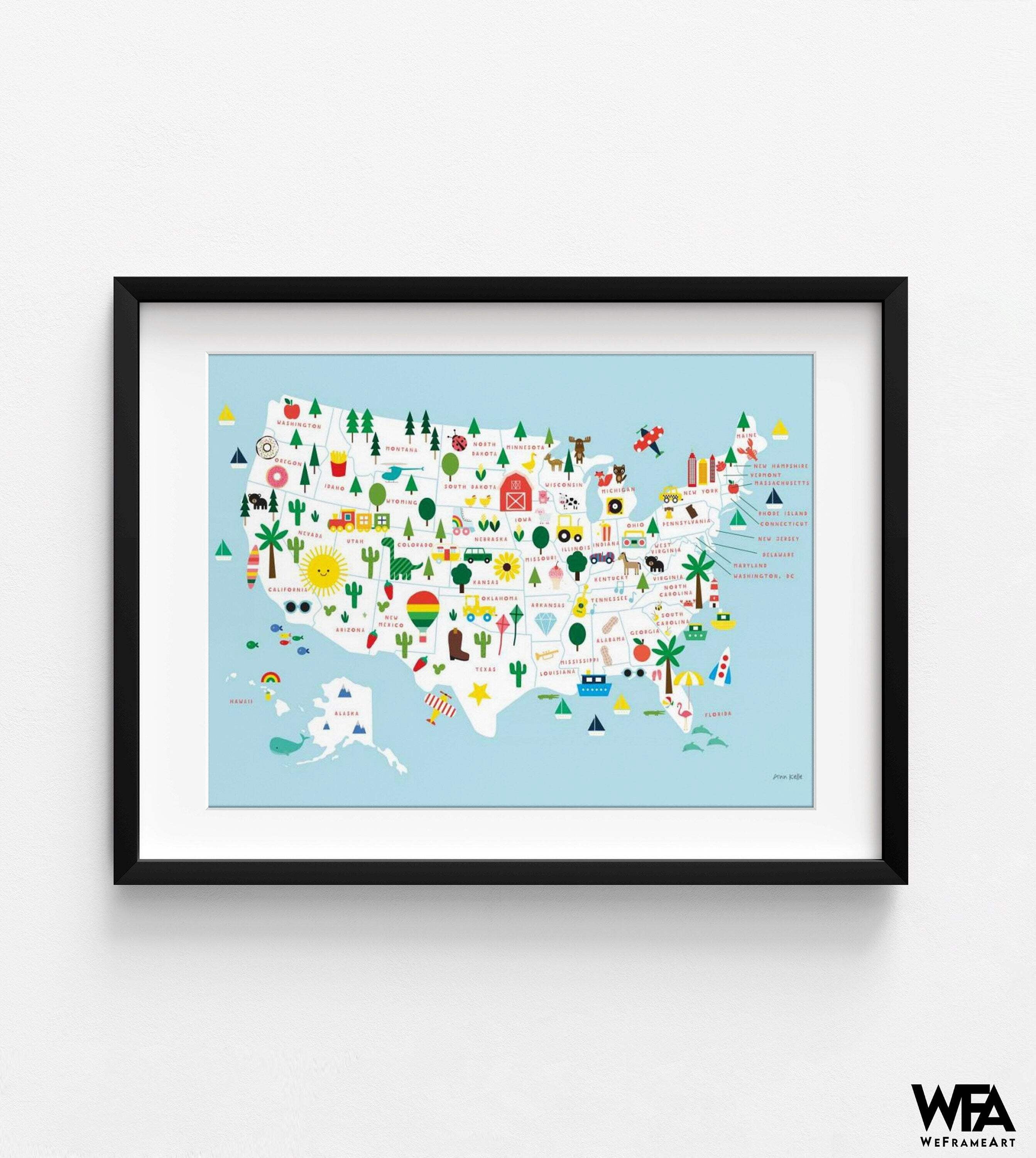 Fun USA Map, Kids Playroom Decor, Kids Room Wall Art, Children's Room ...