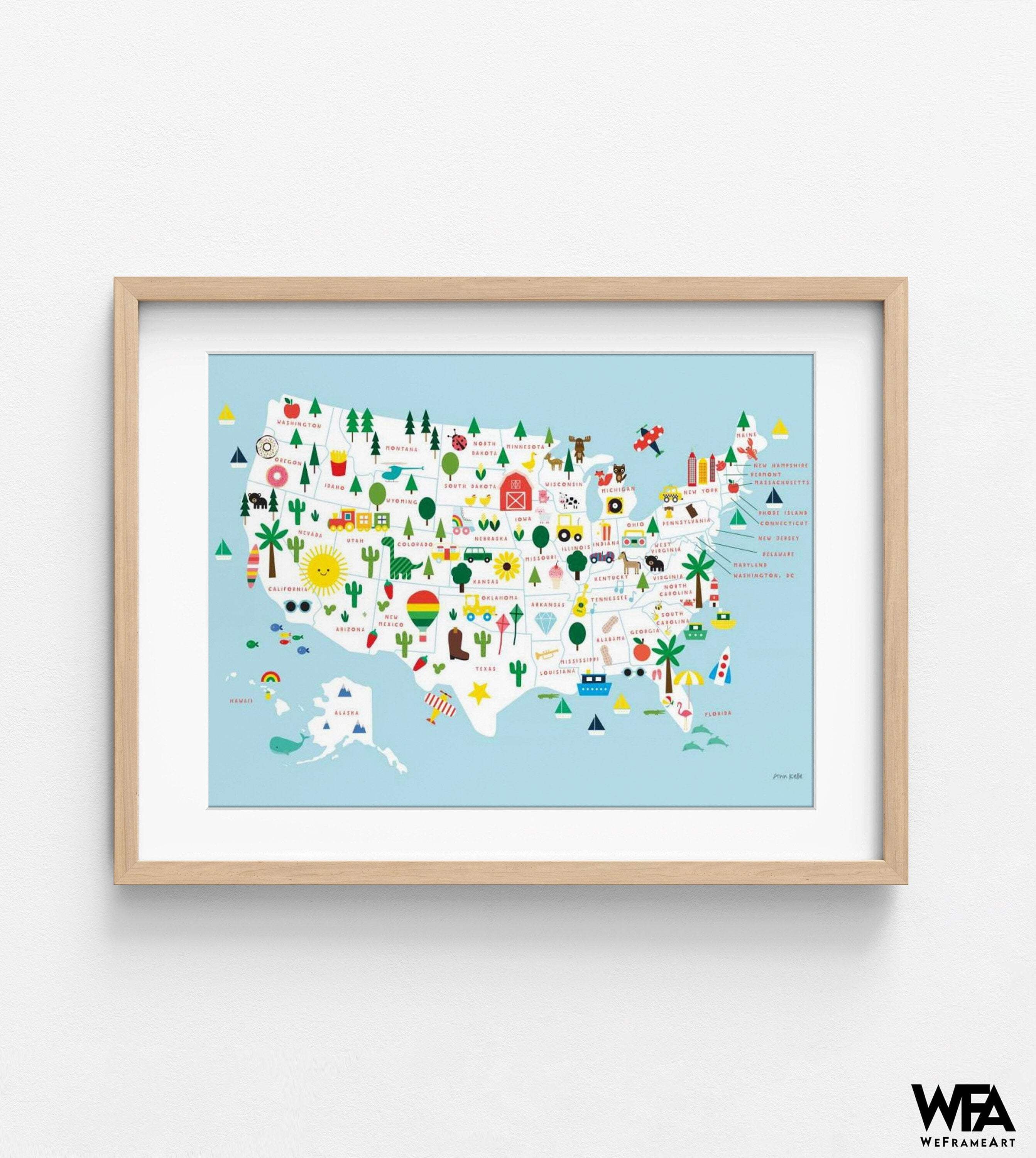 Fun USA Map, Kids Playroom Decor, Kids Room Wall Art, Children's Room ...
