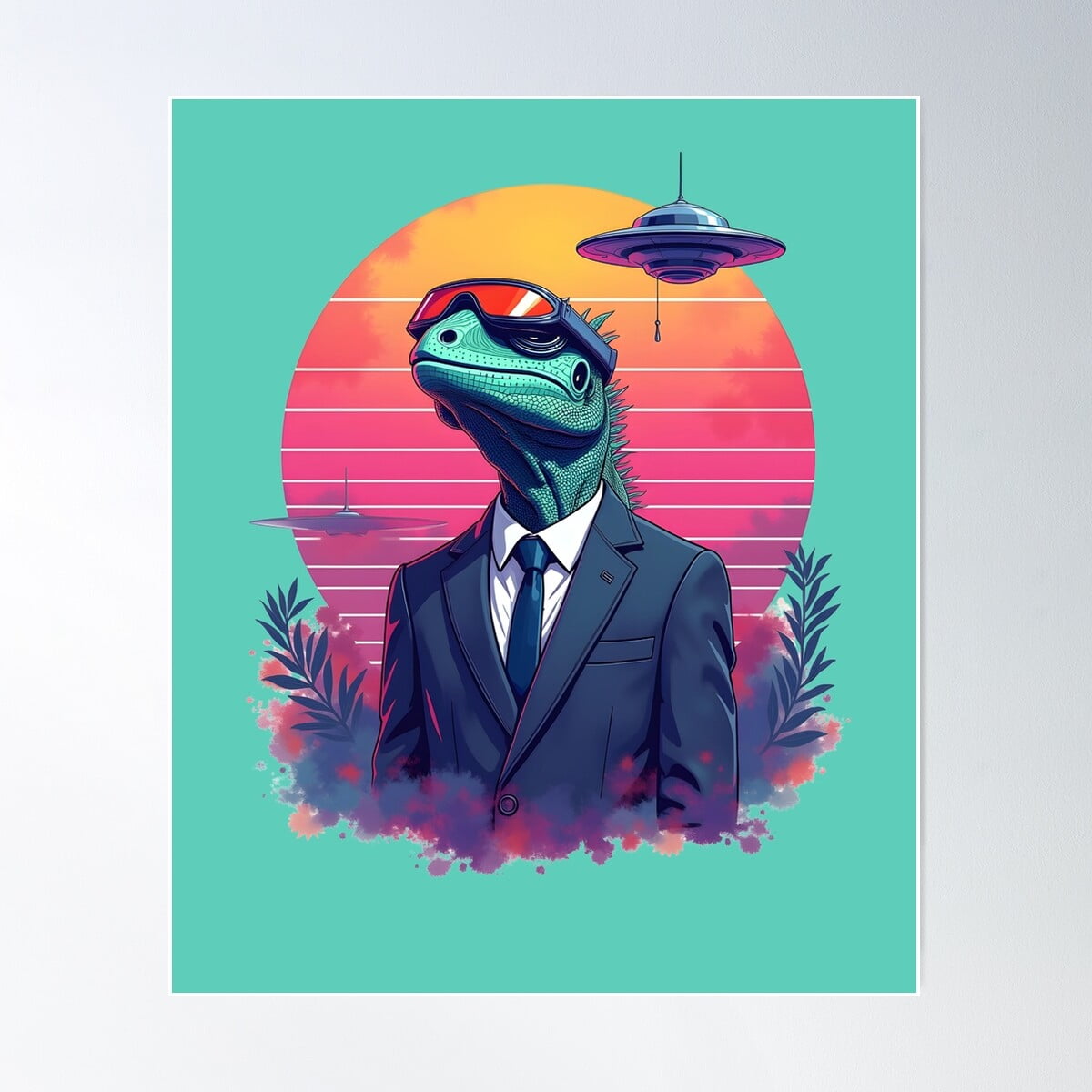 Fun Ufo 1980S Artwork: Reptilian Alien Encounter Poster Wall Art ...