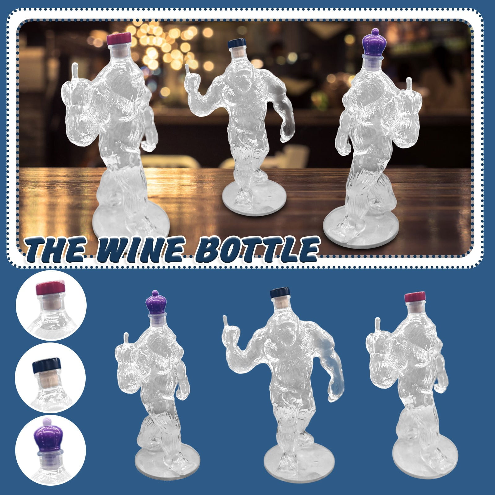 Fun Whiskey Bottle - Muscle Man Shaped Clear Glass Liquor Container ...