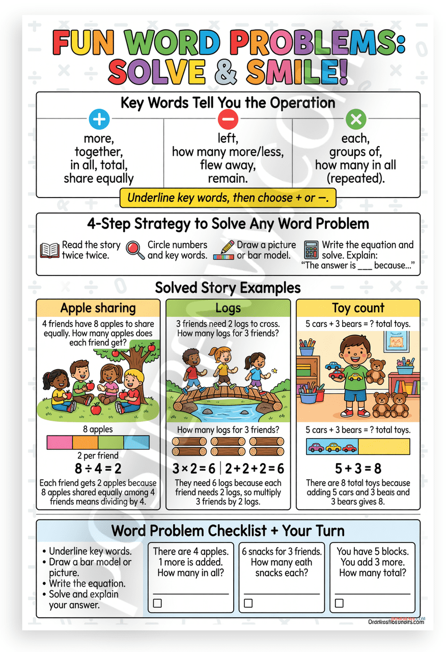 Fun Word Problems Solve & Smile Educational Math 12x18 US Made Poster ...