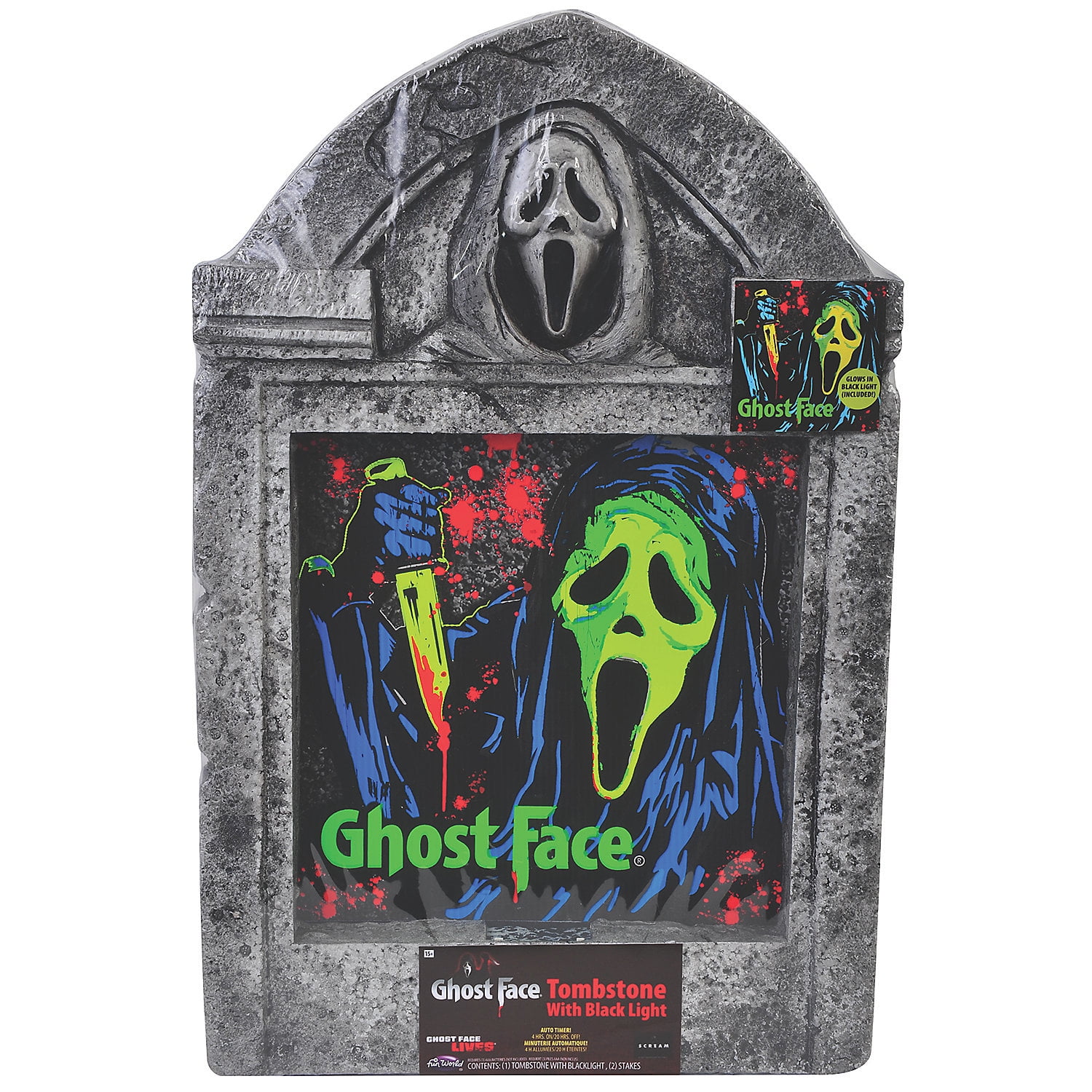 Fun World 21 in Ghostface Black Light Tombstone Halloween Decoration ...