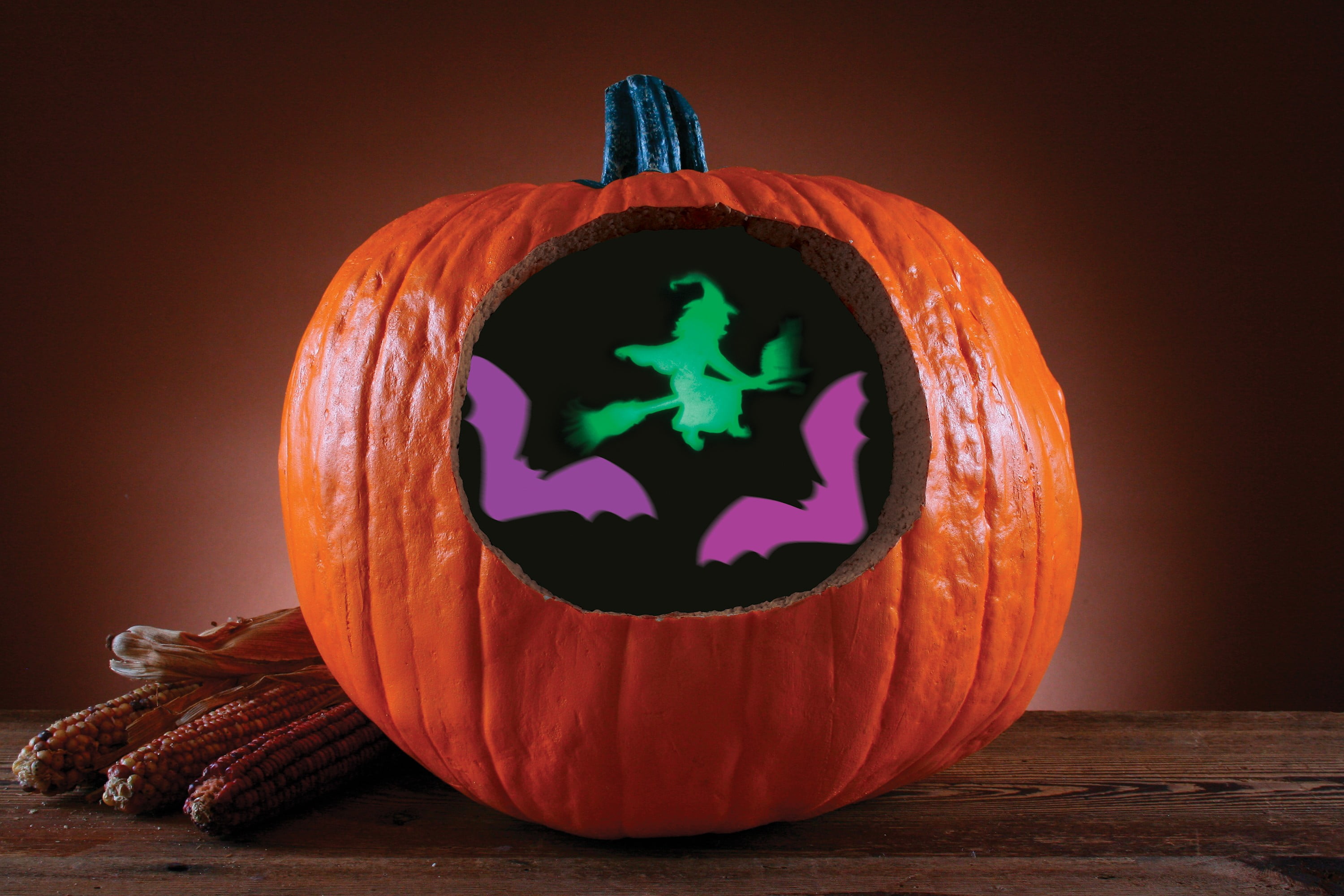 Fun World Bats Witches Pumpkin Projector 3.5" Pumpkin Carving Accessory ...