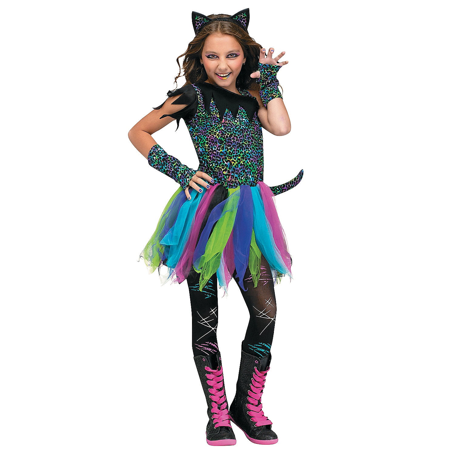 Fun World Costumes - Rainbow Cat Girl's Halloween Fancy-Dress Costume ...