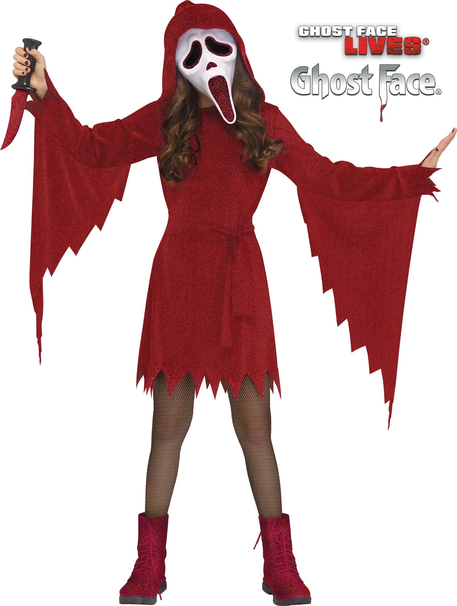 Fun World Crimson Sparkle Ghost Face Costume for Kids Officially Licensed, Includes Hooded Robe ...