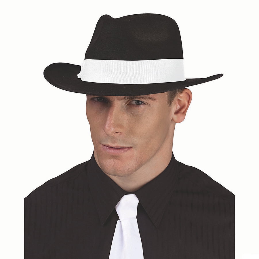 Fun World FW90006FK Adults Black Polyester Fedora Hat with White Ribbon ...