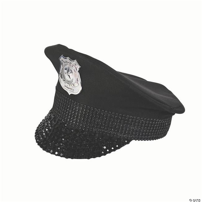 Fun World FW93717K Adults Black Police Hat with Rhinestones Costume ...