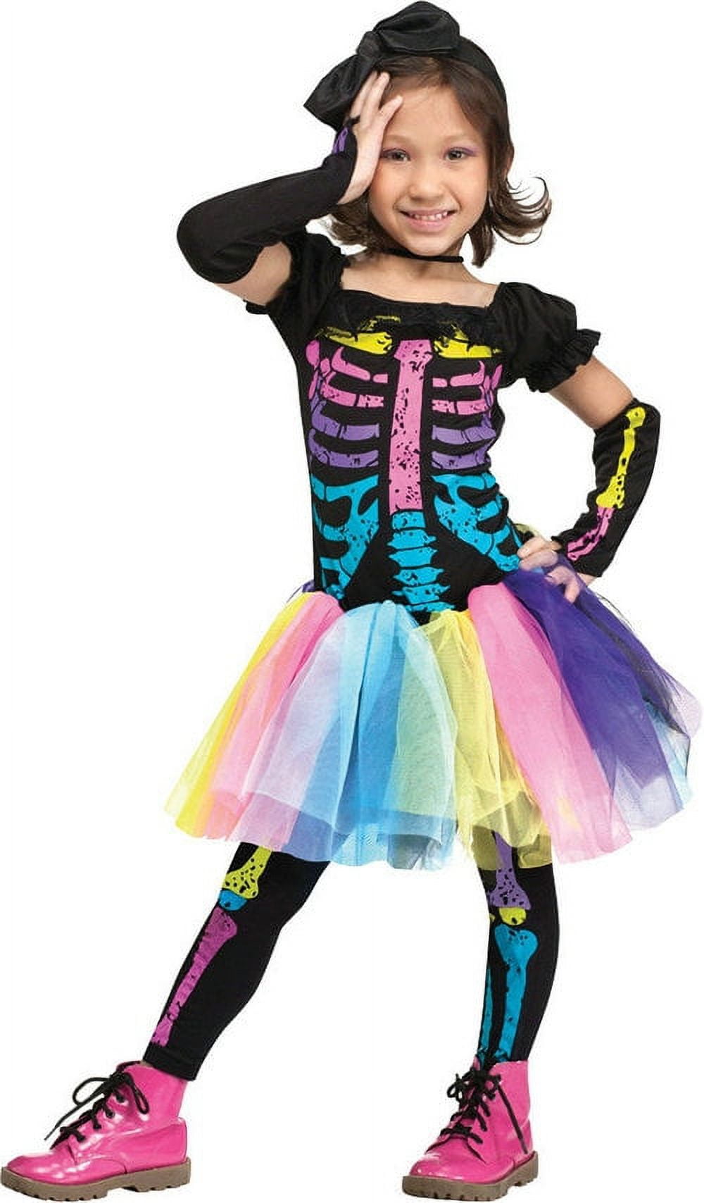 Fun World Funky Punky Bones Skeleton Girl's Halloween Fancy-Dress ...