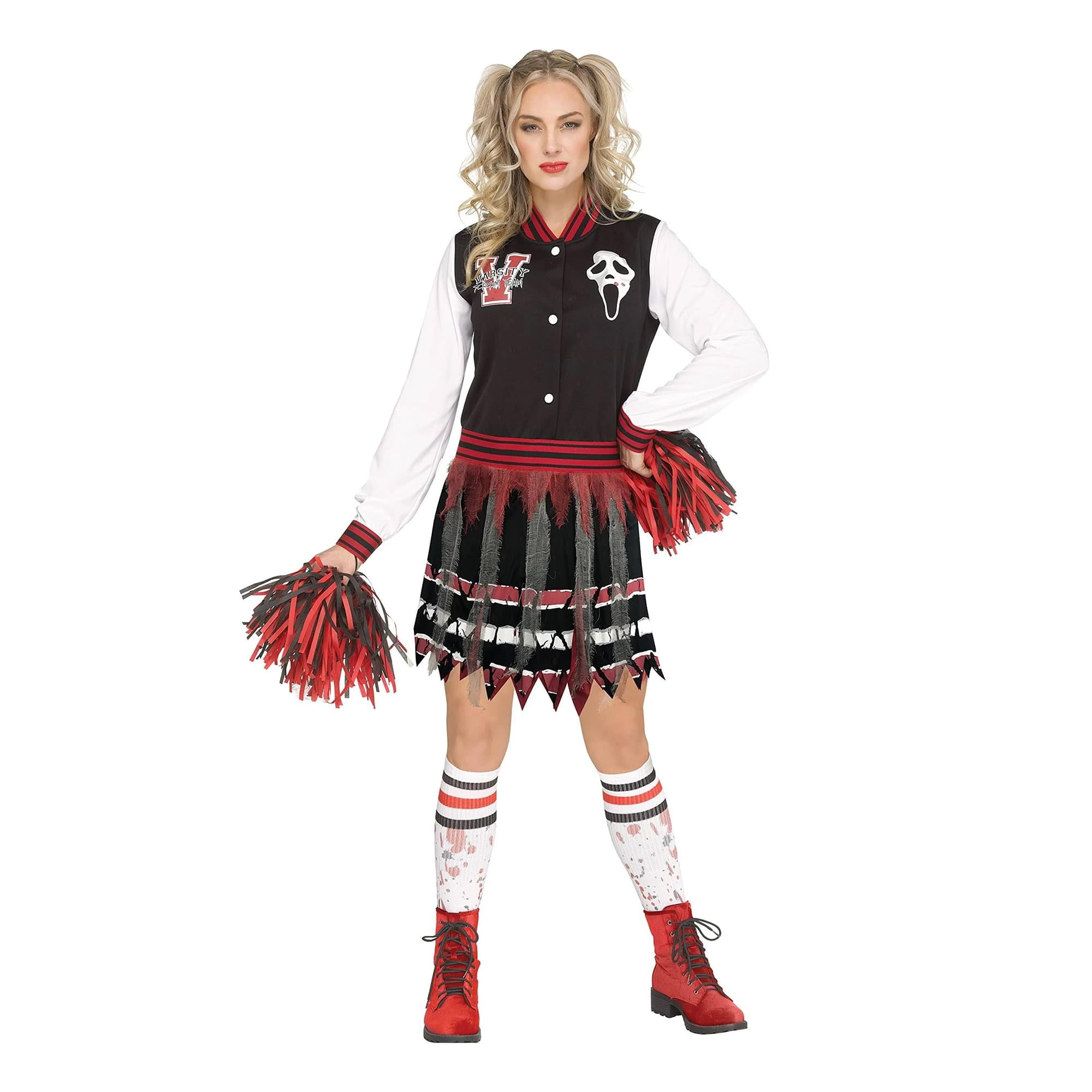 Fun World Ghost Face Cheerleader Costume for Women with Blood Spattered ...