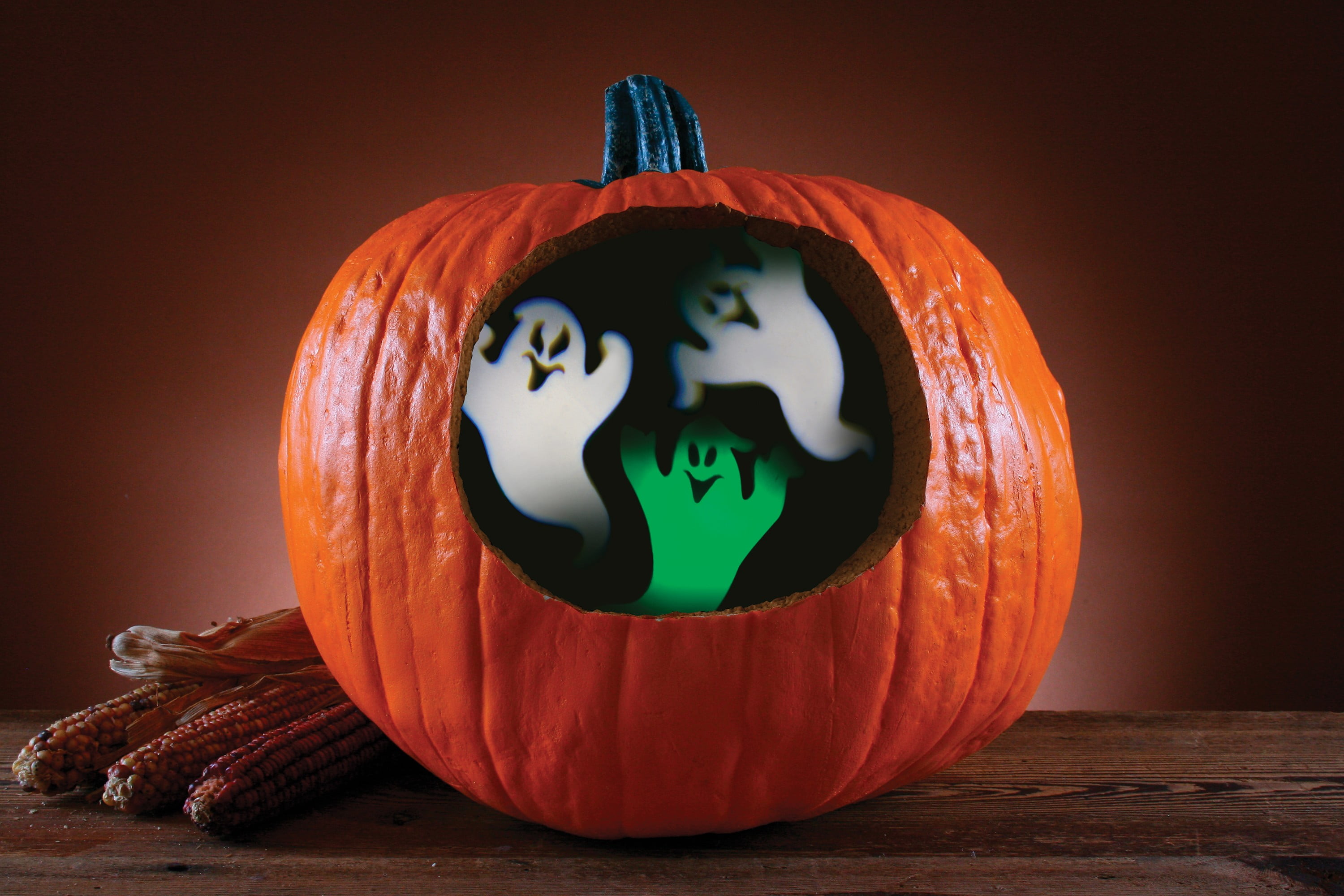 Fun World Ghost Pumpkin Projector 3.5" Halloween Pumpkin Carving ...