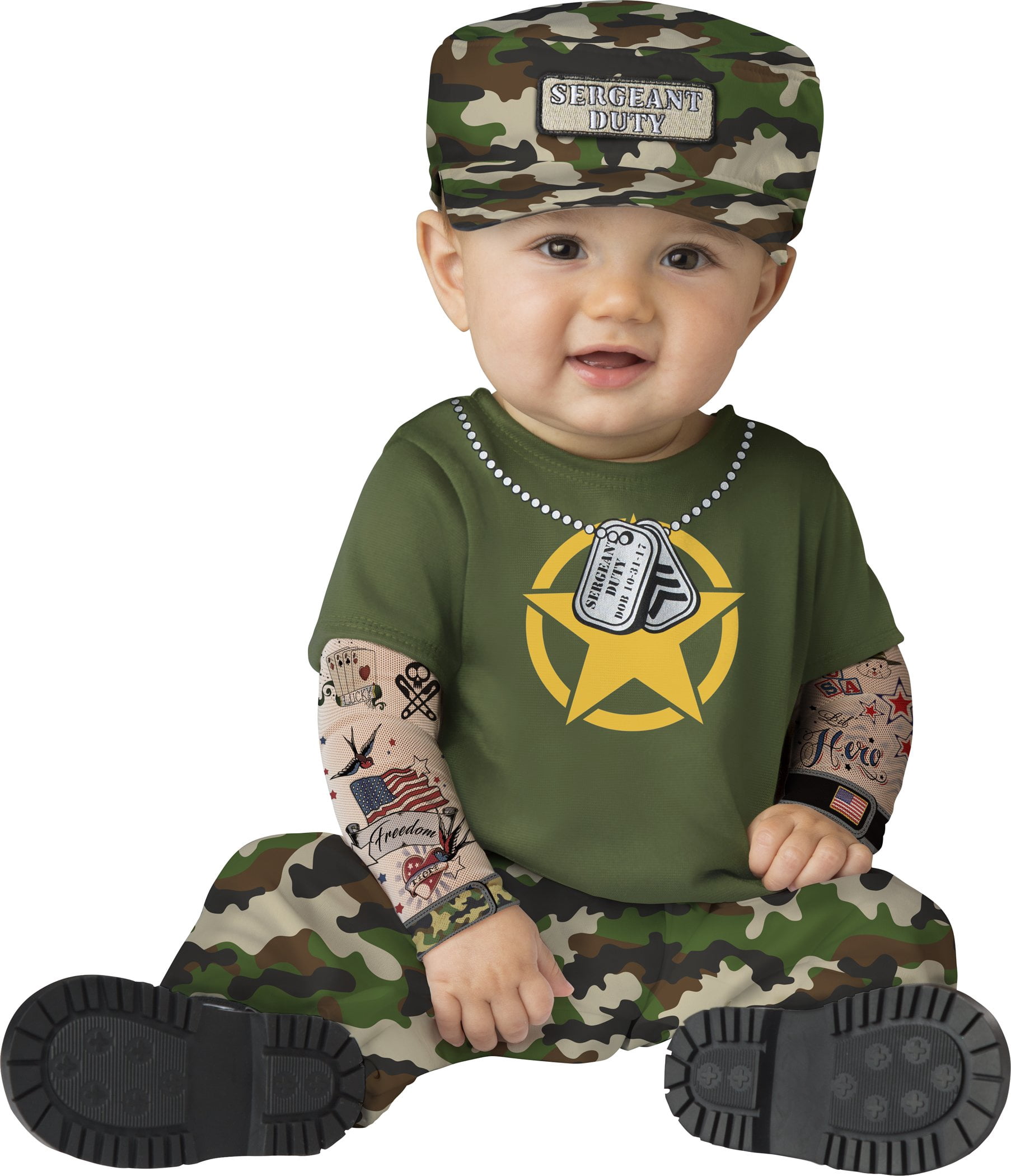 Fun World Sergeant Duty Boy's Fancy-Dress Costume w/ Hat and Tattoo ...