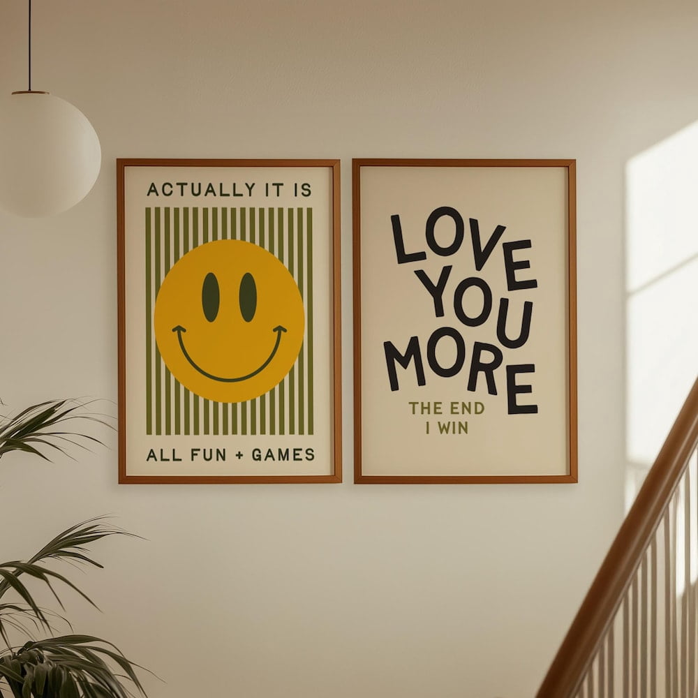 Fun and Games Smiley Love You Bye Dopamine Vertical Wall Art Set 2 ...