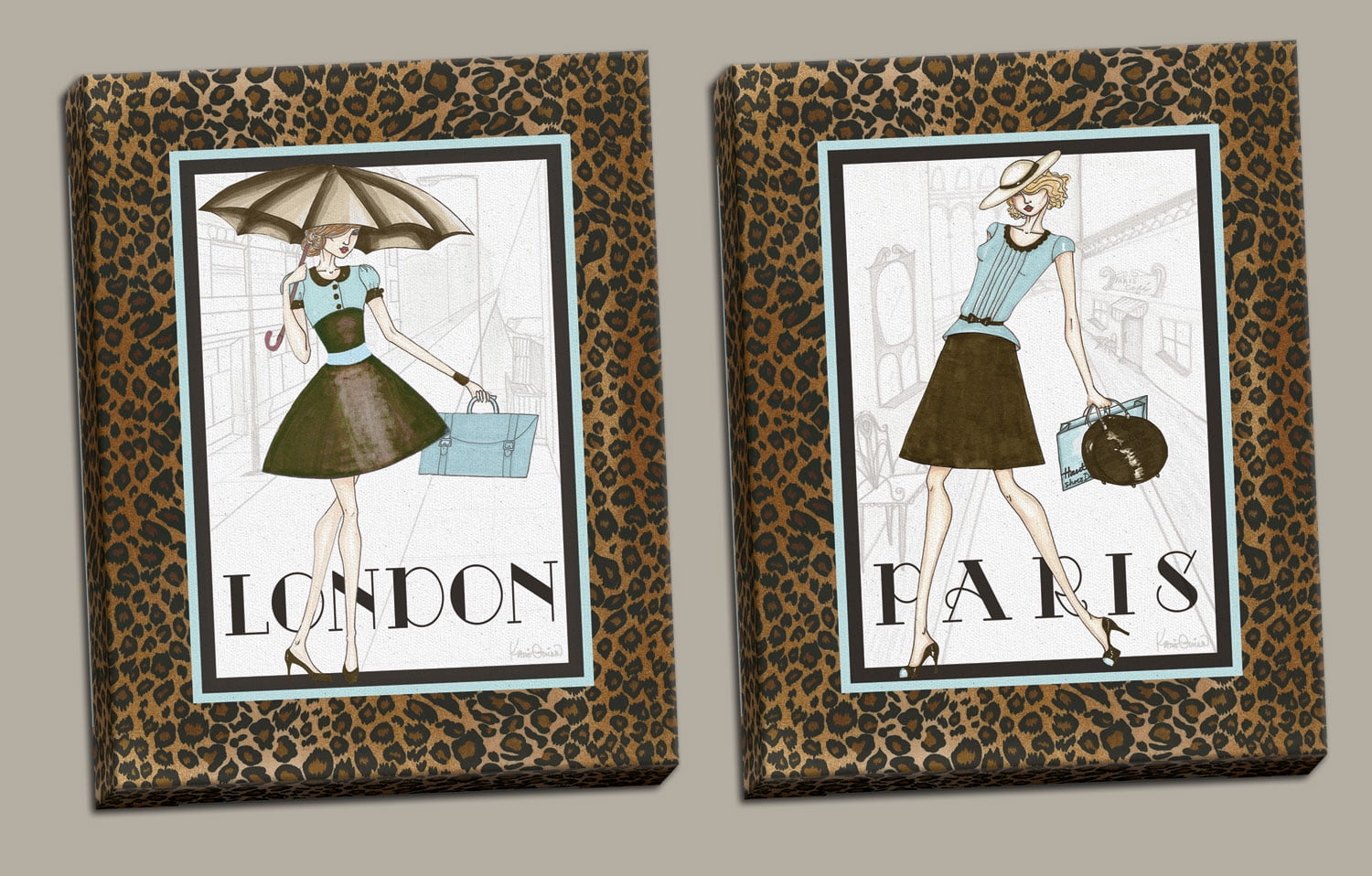 Fun and Trendy London & Paris Cheetah Print Fashion Set; Two 8x10in ...