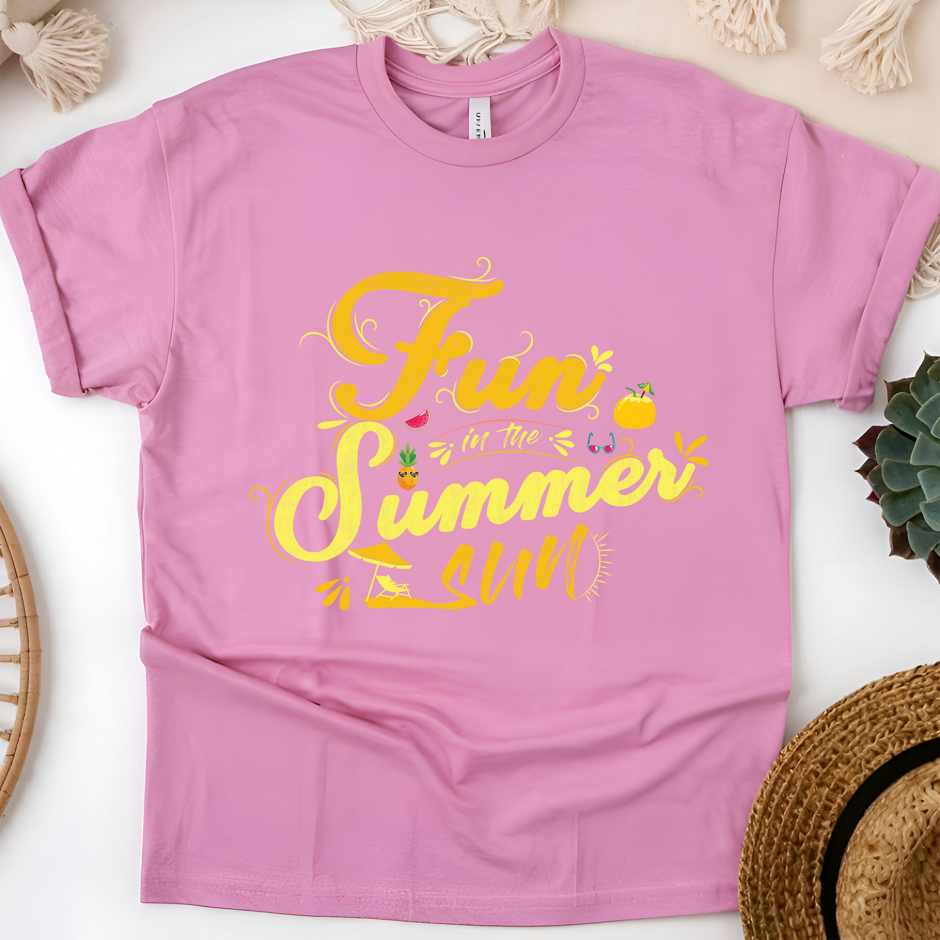 Fun in the Summer Sun T-Shirt – Yellow Retro Hand Lettering Beach Tee ...