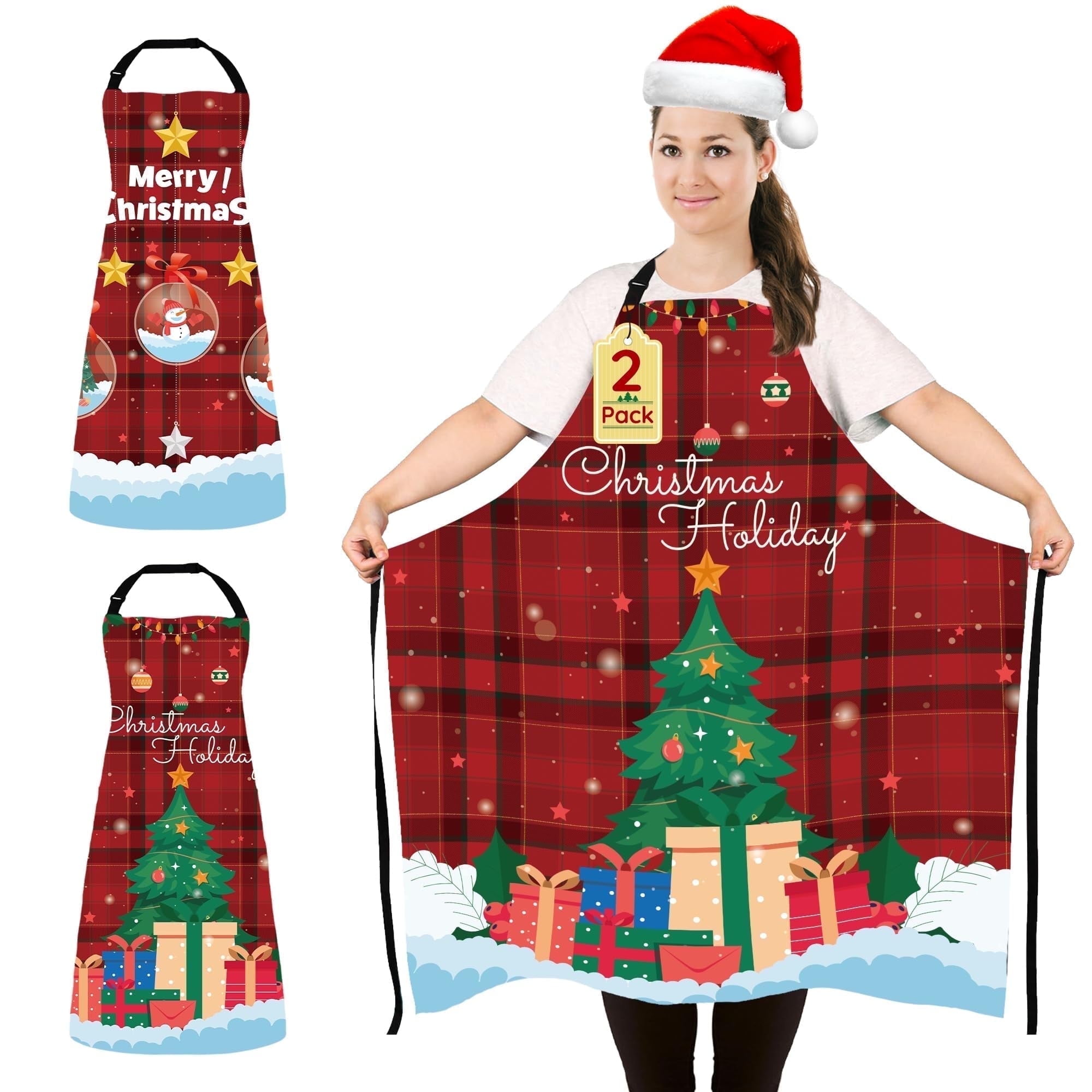 FunChaos Red Aprons Christmas Aprons Plus Size, Kitchen Apron for Women ...