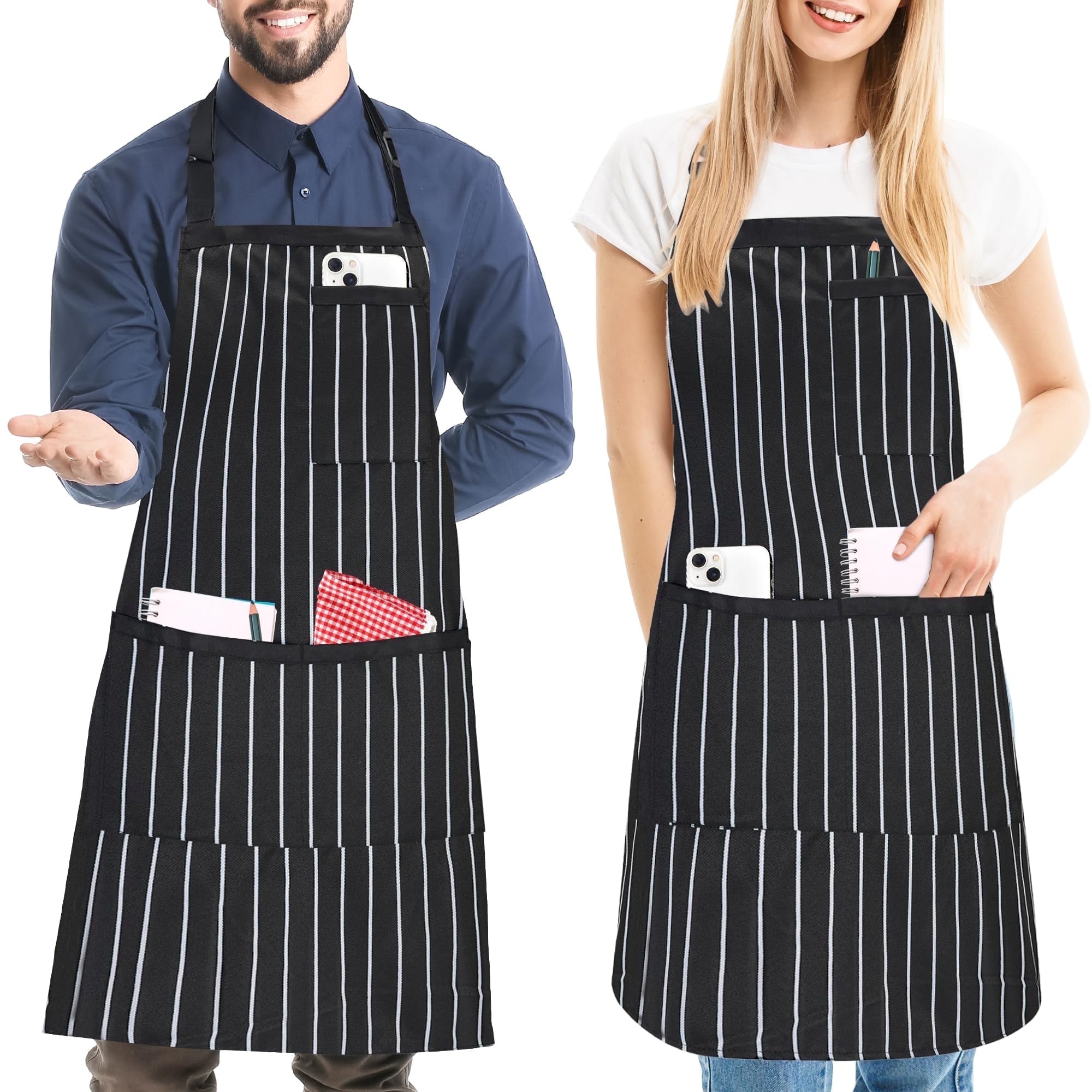 FunChaos 2 Pack Cooking Aprons for Women & Men, Adjustable Bib Aprons ...