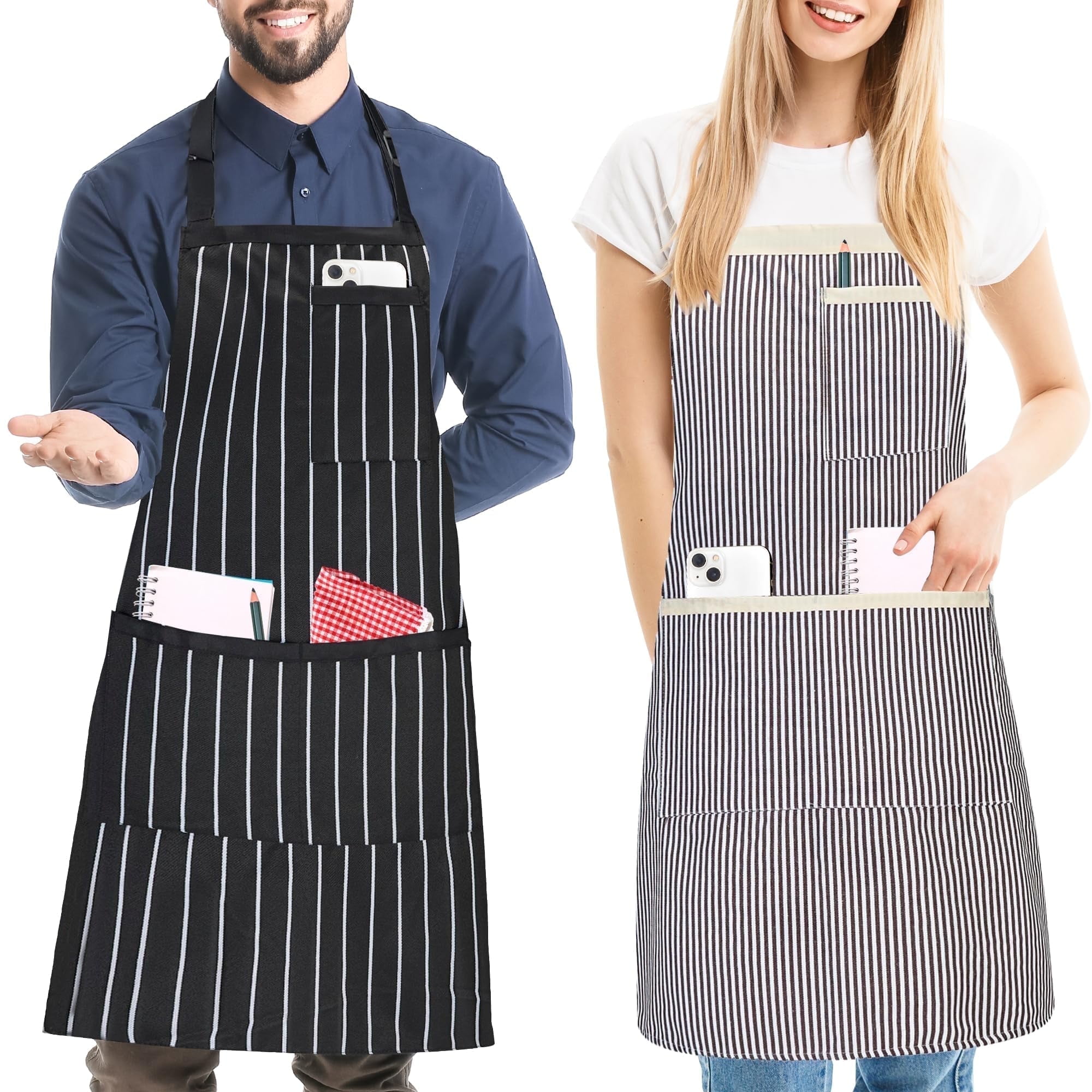 FunChaos 2 Pack Cooking Aprons for Women & Men, Chef Apron for BBQ ...