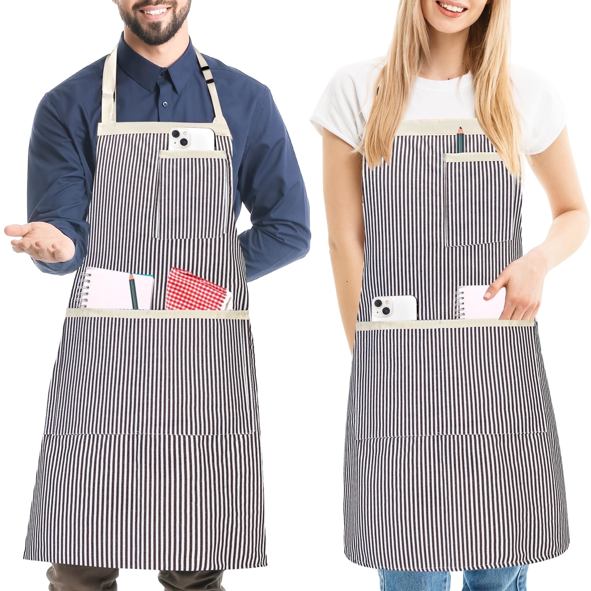 FunChaos 2 Pack Cooking Aprons for Women & Men, Adjustable Bib Aprons ...