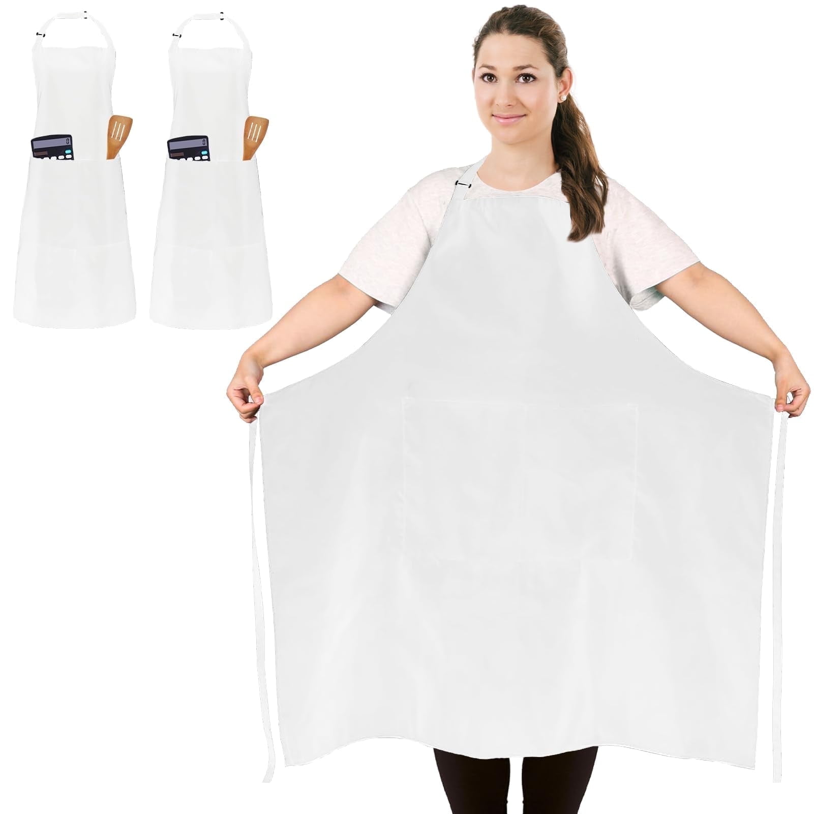 FunChaos 2 Pcs Plus Size Chef Apron, Professional Apron with 2 Pockets ...