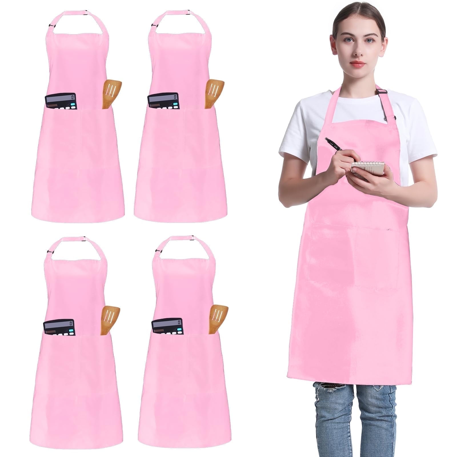 FunChaos 4 Pack Aprons for Women and Men, Adjustable Apron with 2 ...