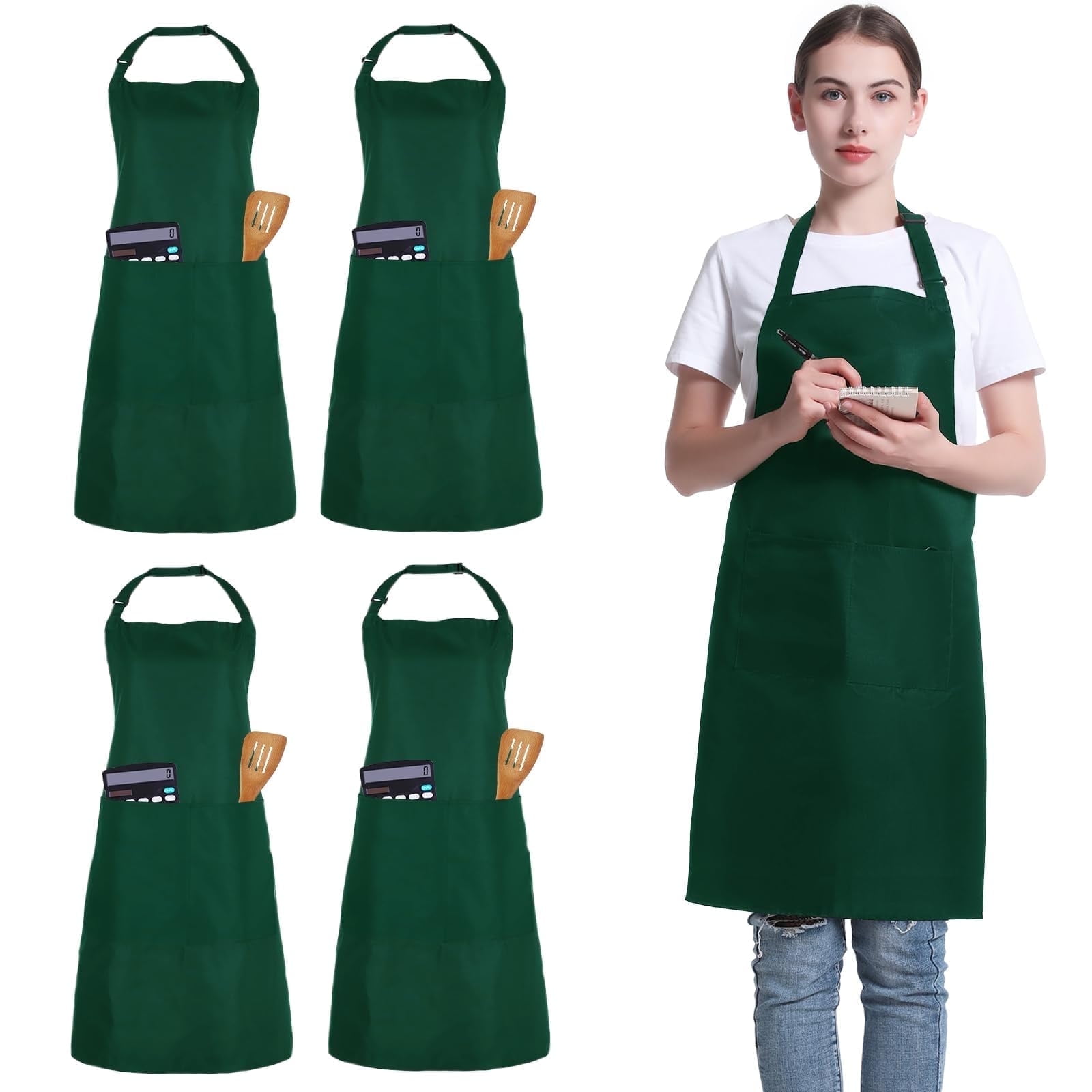 FunChaos 4 Pack Aprons for Women and Men, Adjustable Apron with 2 ...