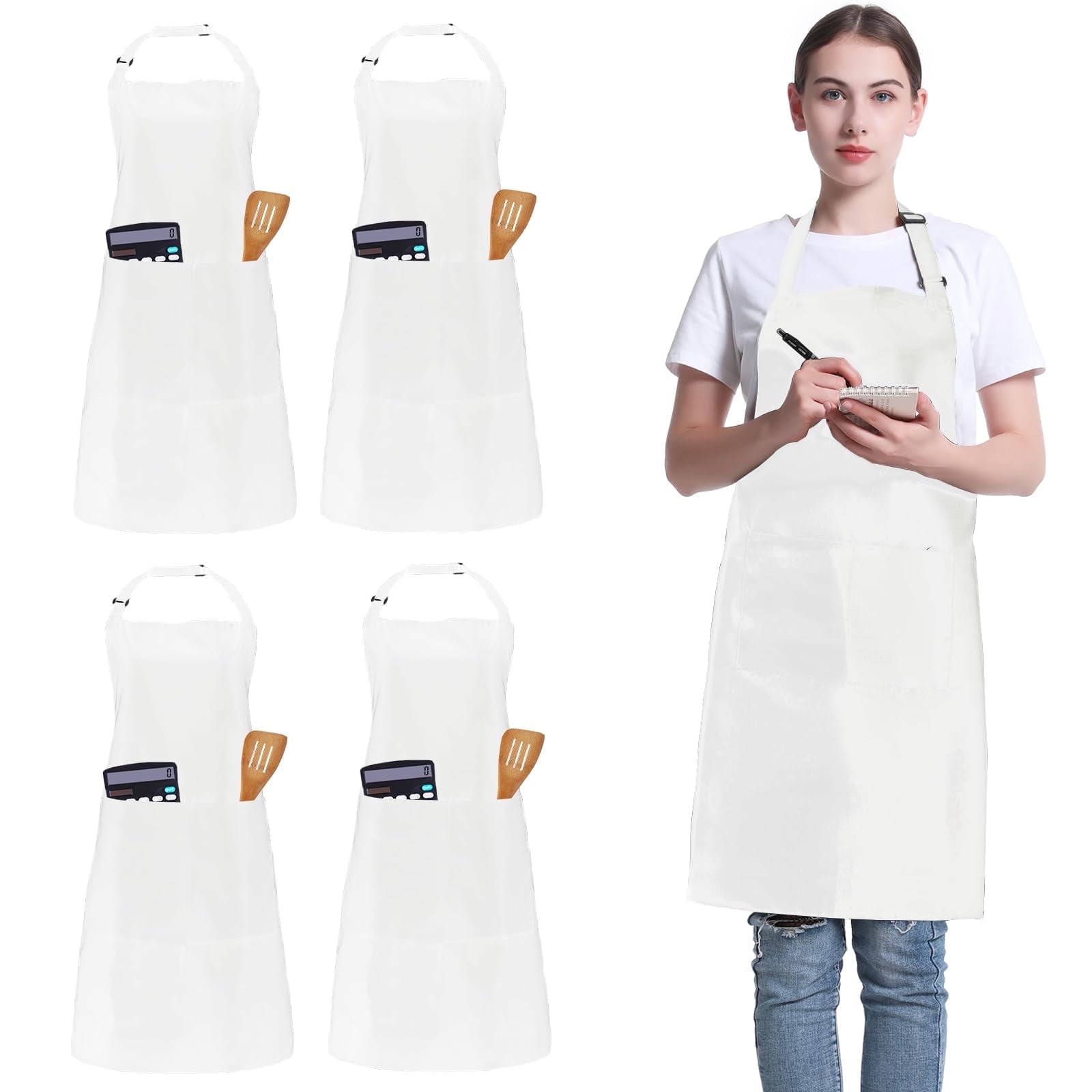 FunChaos 4 Pack Aprons for Women and Men, Adjustable Apron with 2 ...