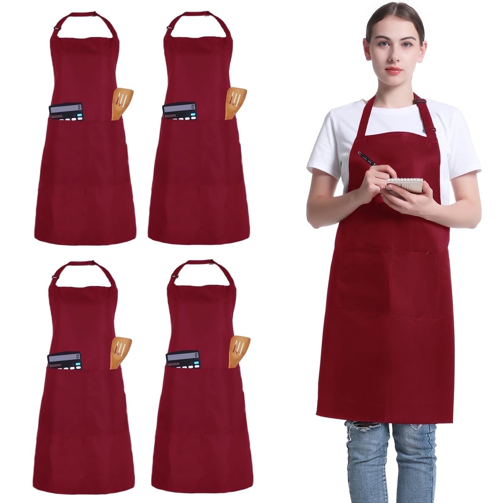 FunChaos Christmas 4 Pack Red Aprons for Women and Men, Adjustable ...
