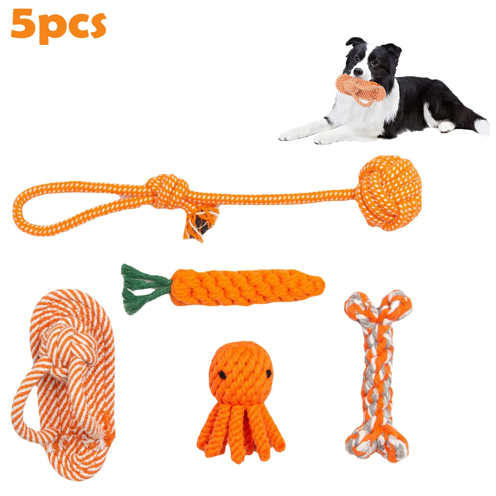 FunChaos Tough Chewer 5-Pack Dog Rope Toys, Pet Safe Teething Toys for ...