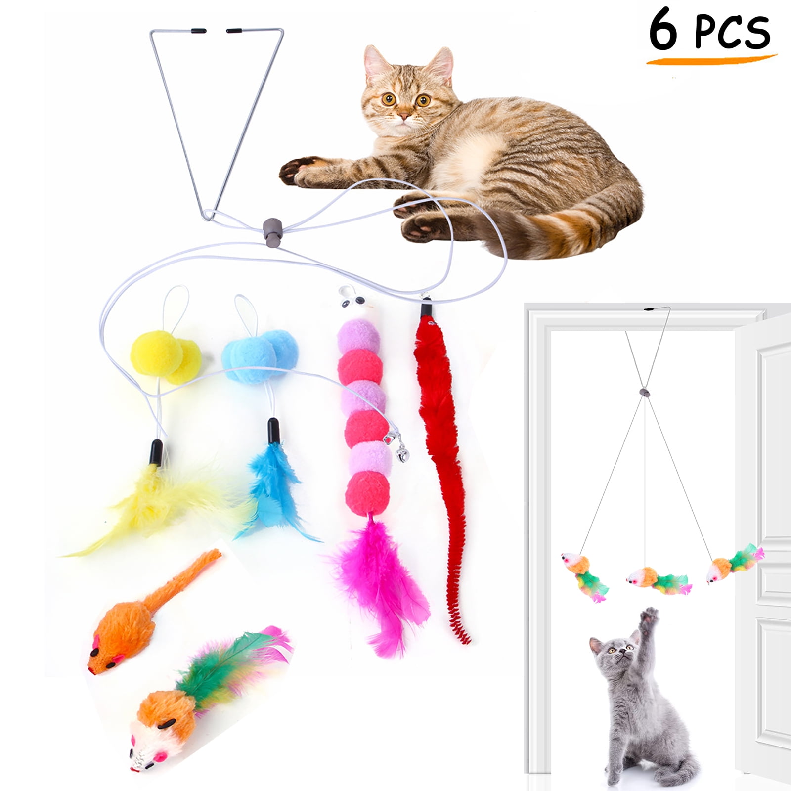 FunChaos 6 PCS Interactive Cat Feather Toys, Retractable Teaser, Door ...