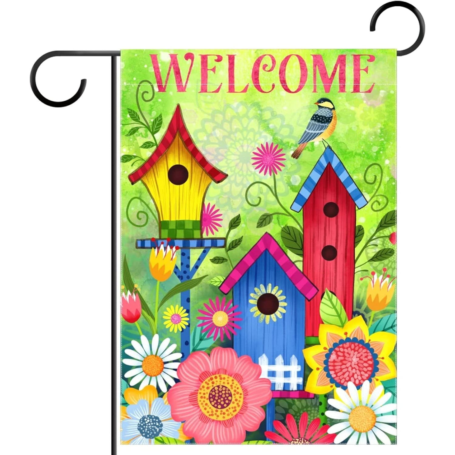 FunHOMEs Welcome Birdhouse Daisy Garden Flag Vertical Double Sized ...