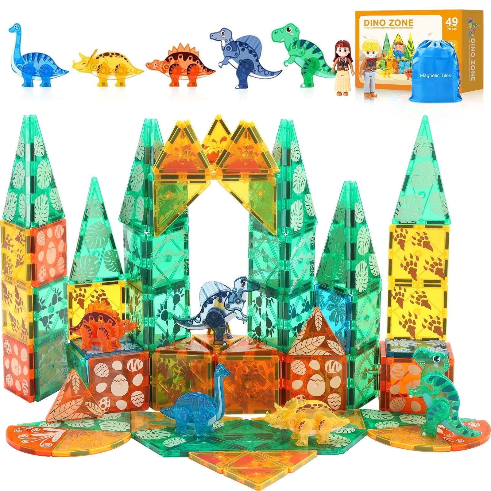 FunMagic Magnetic Tiles Dinosaur Toys 3D Movable Dino Blocks for Kids ...