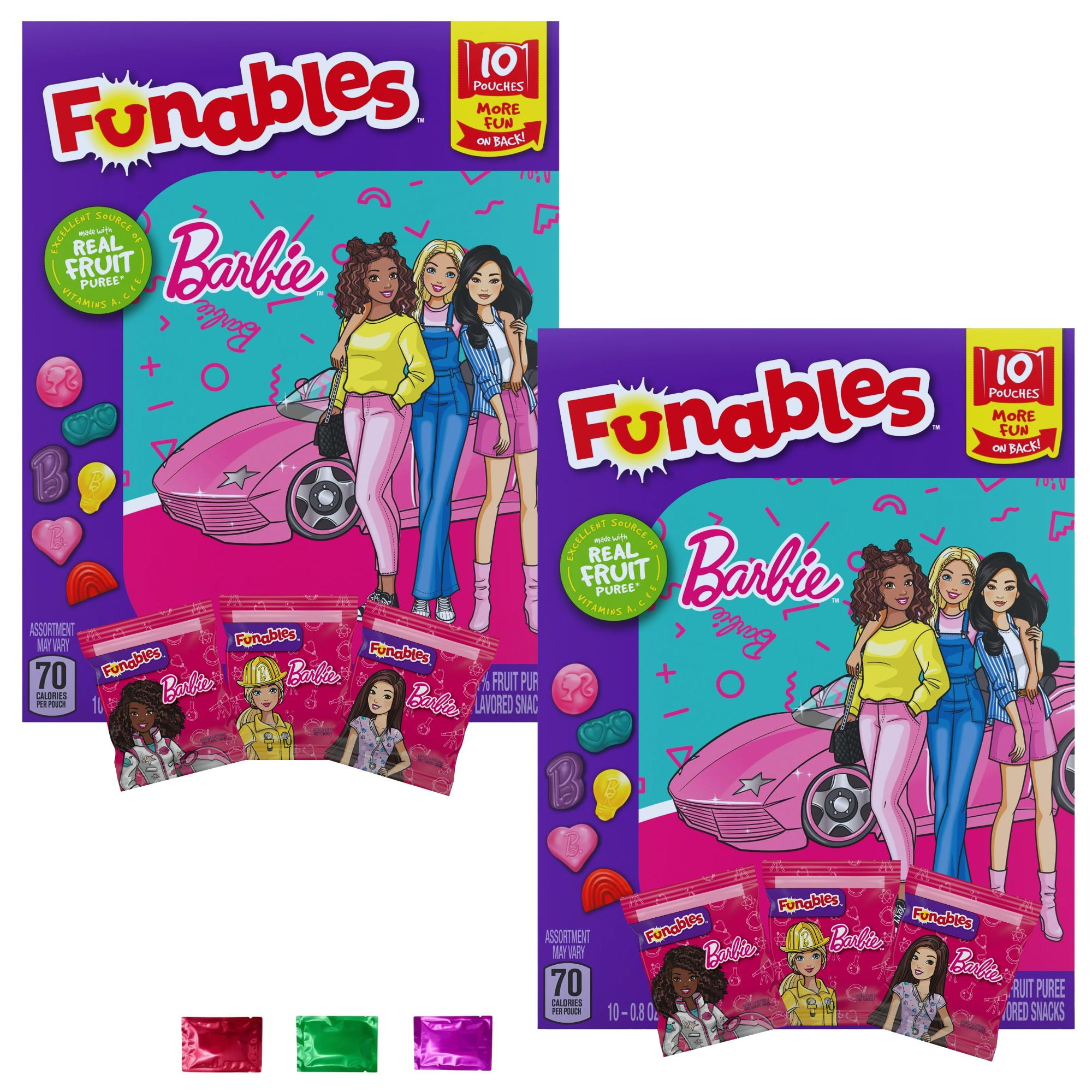 Funables Barbie Fruit Flavored Snacks 20 Pouches Total 2 Box, Made with ...